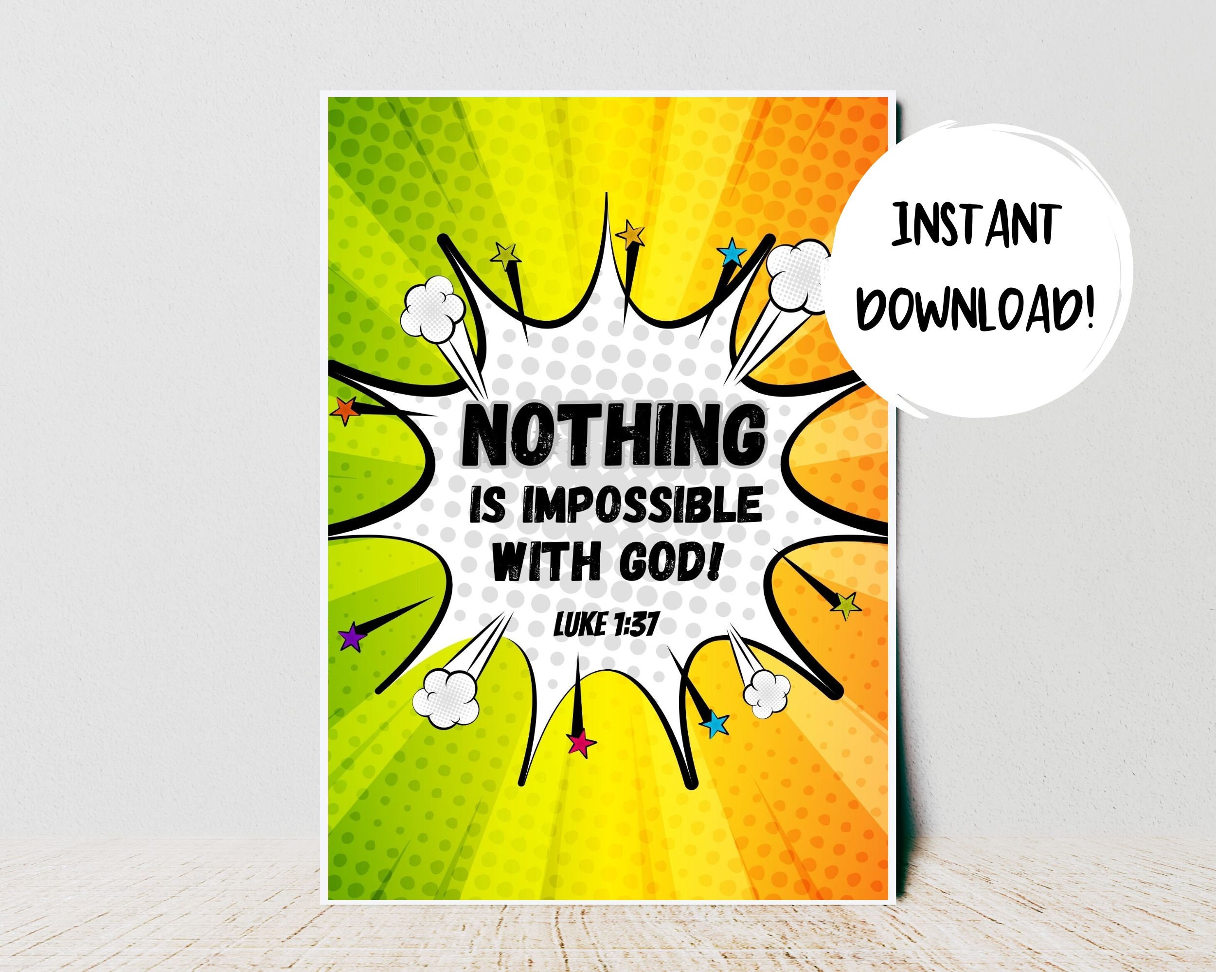 Nothing is Impossible Superhero Bible Verse Wall Art, Printable ...