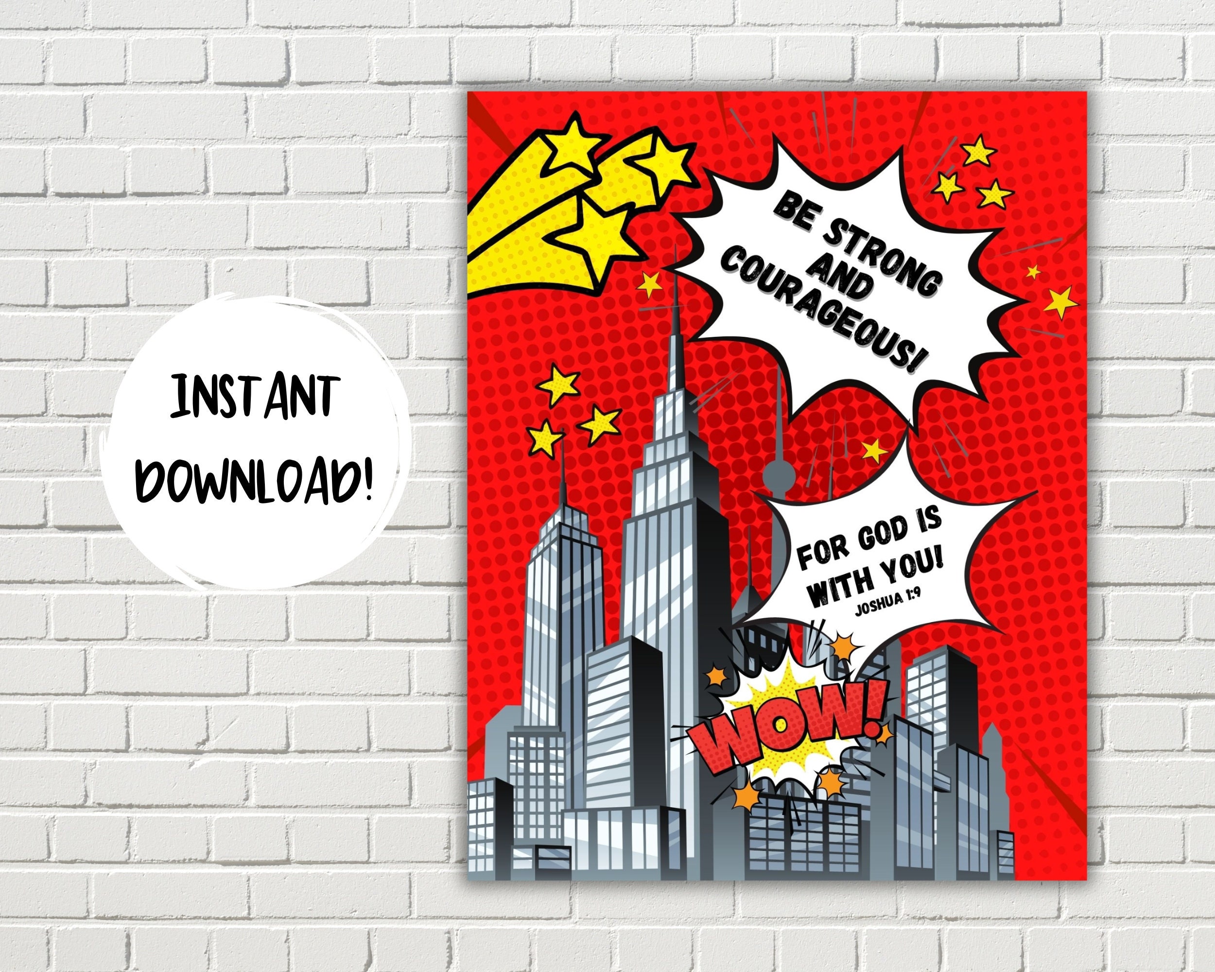 Superhero Bible Verse Wall Art, Printable Scripture Poster, Comic Book ...