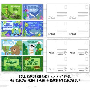 Critter Printable "missed You" Cards, Set of 8 Full Color Postcards ...