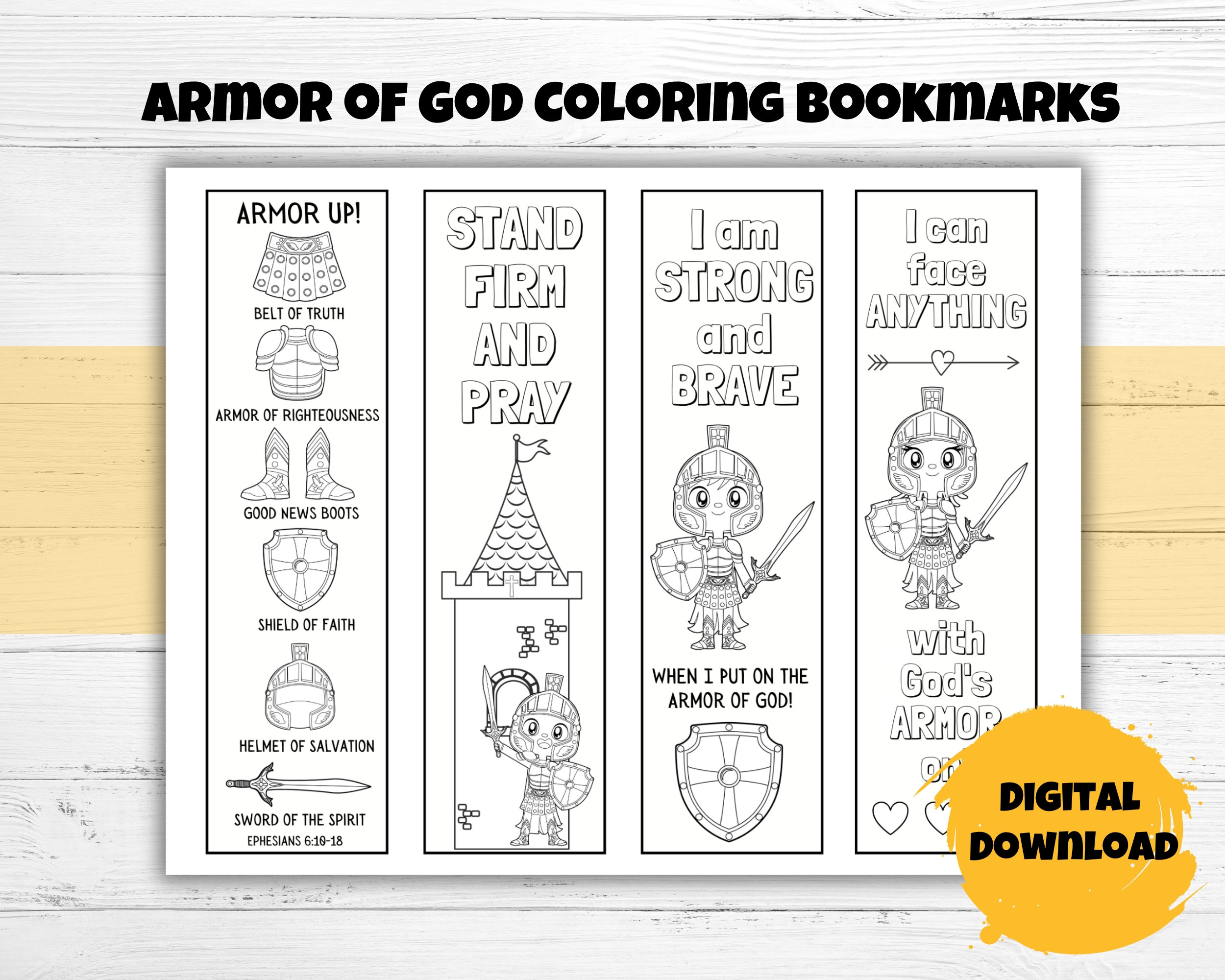 Armor of God Printable Coloring Bookmarks, Ephesians 6, Sunday School ...