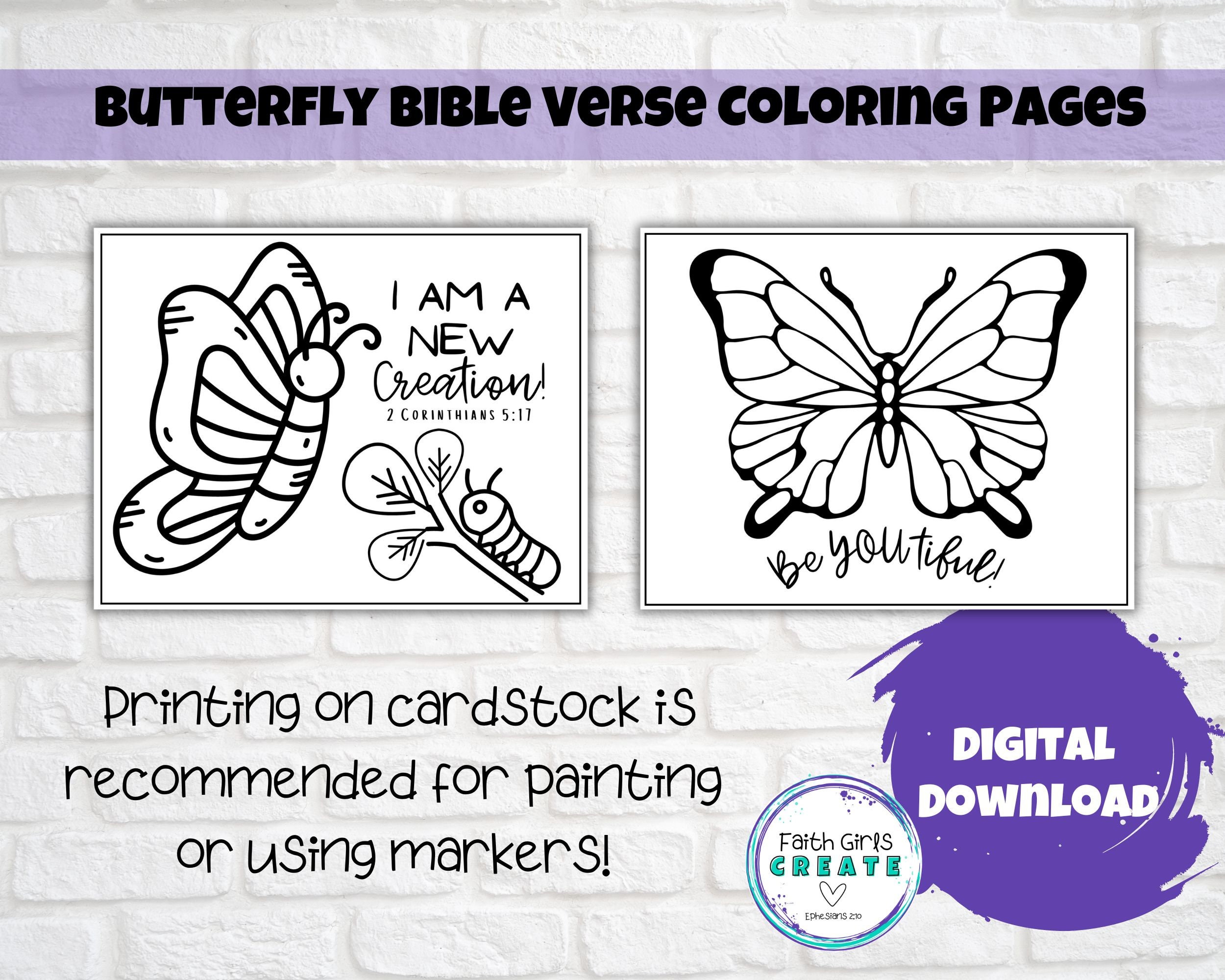 Butterfly Bible Verse Colouring Pages, Sunday School, Homeschool ...