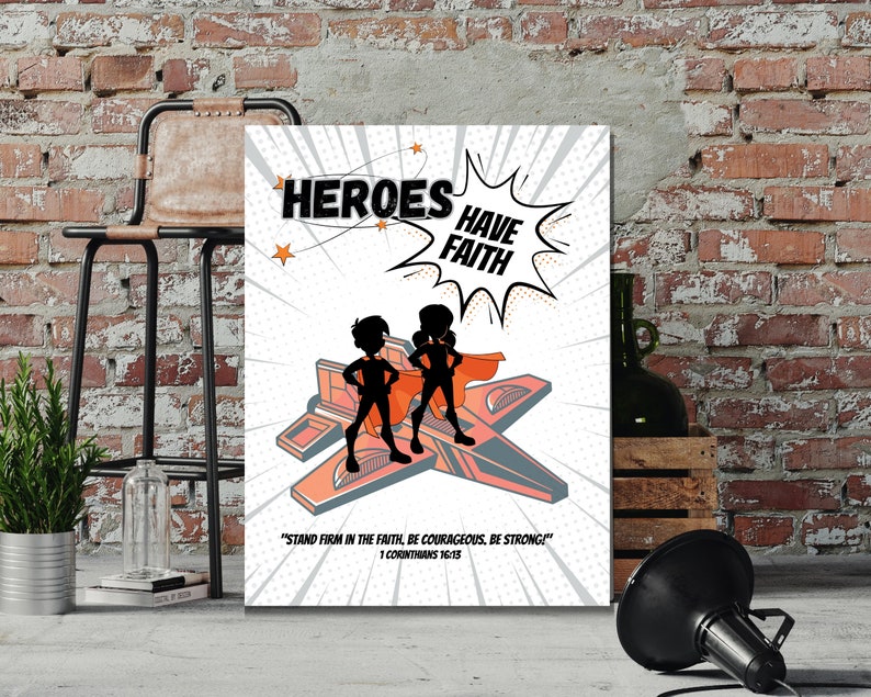 Heroes Bible Verse Wall Art, Superhero Printable Scripture Poster ...