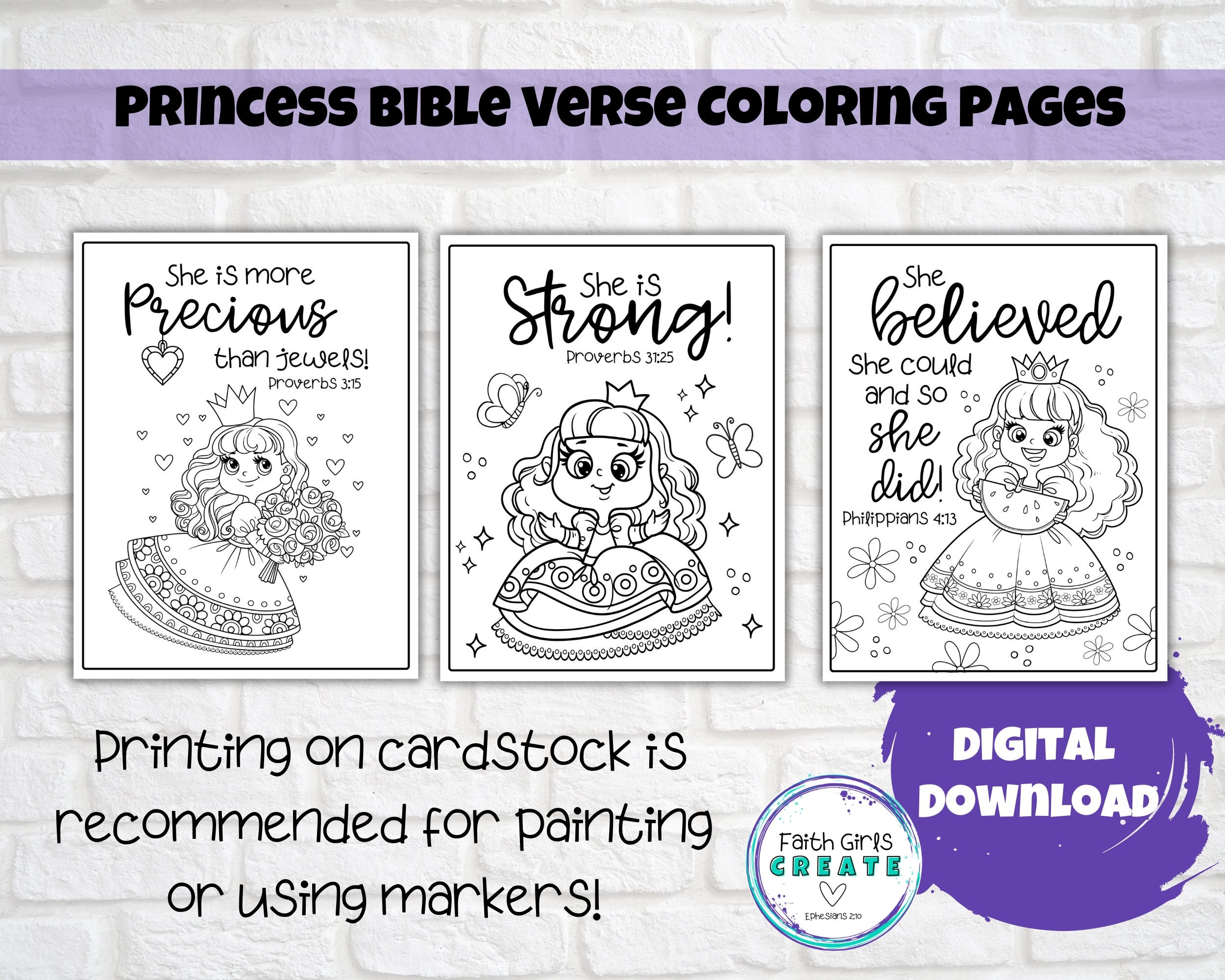 Princess She Is...bible Verse Colouring Pages, Affirmation, Faith Girls ...