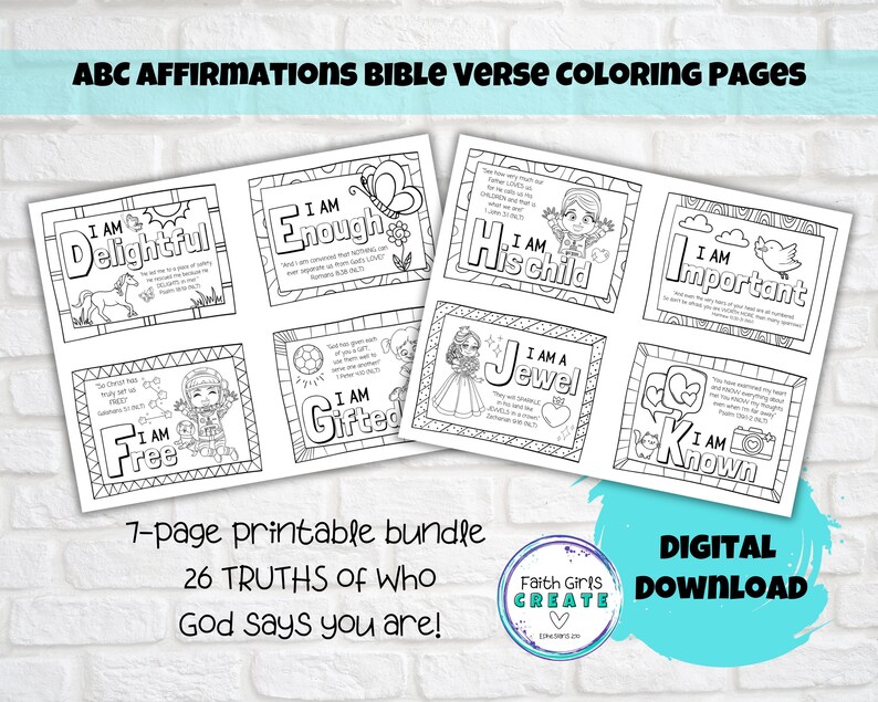 ABC Affirmations Bible Verse Identity in Christ Coloring Pages for ...