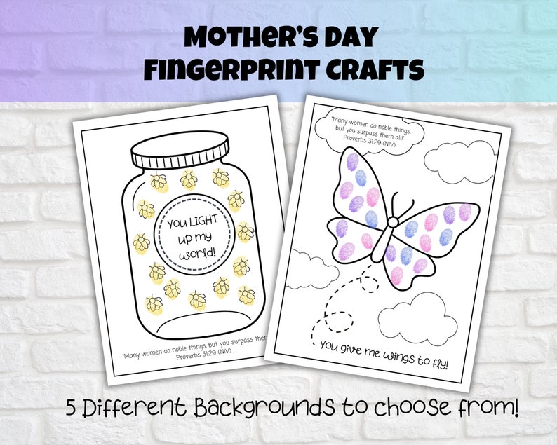 Mother's Day Bible Verse Fingerprint Bundle, Printable Mother's Day ...