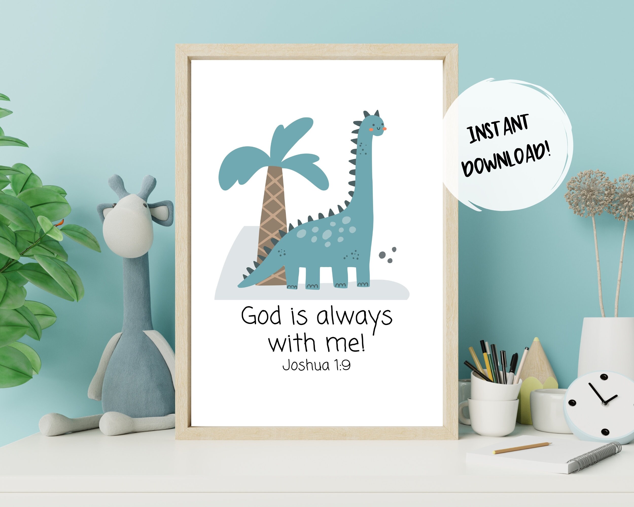 Set of Three Dinosaur Kids Printable Bible Verse Wall Art, Kids Room ...