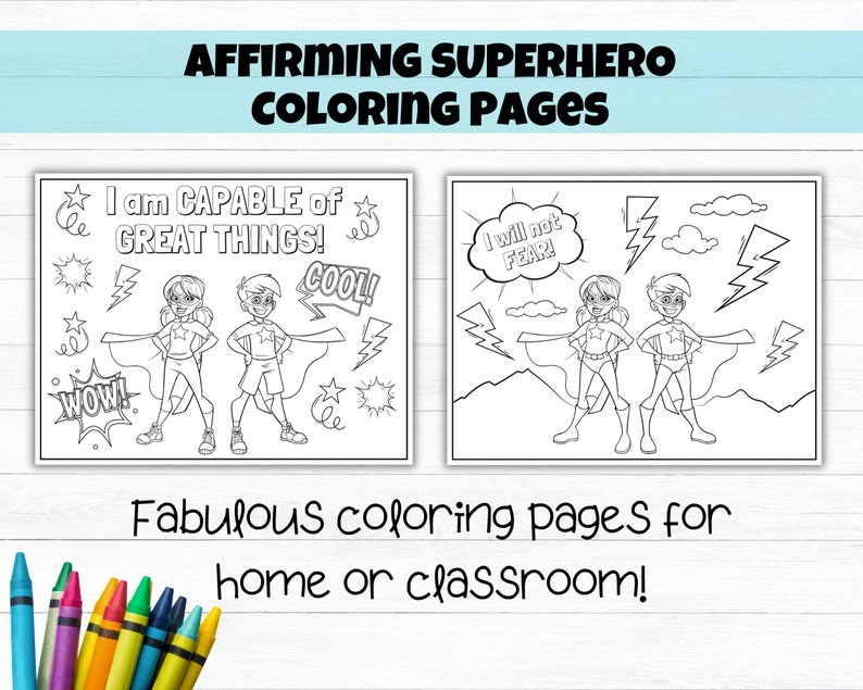 Affirming Superhero Coloring Set for Kids - 10 Pages , Encouraging ...