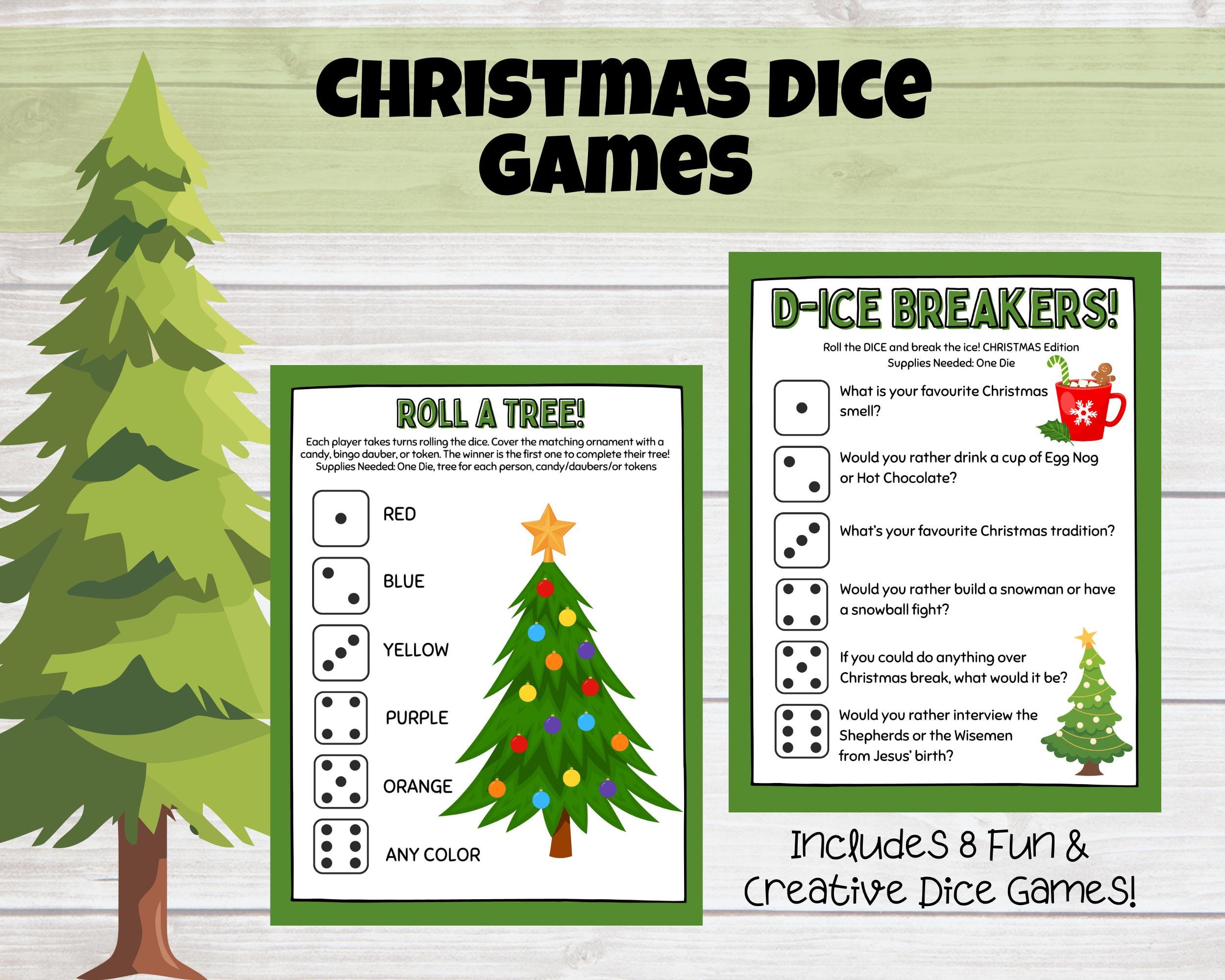 Kids Printable Christmas Dice Games, Sunday School Party Game ...