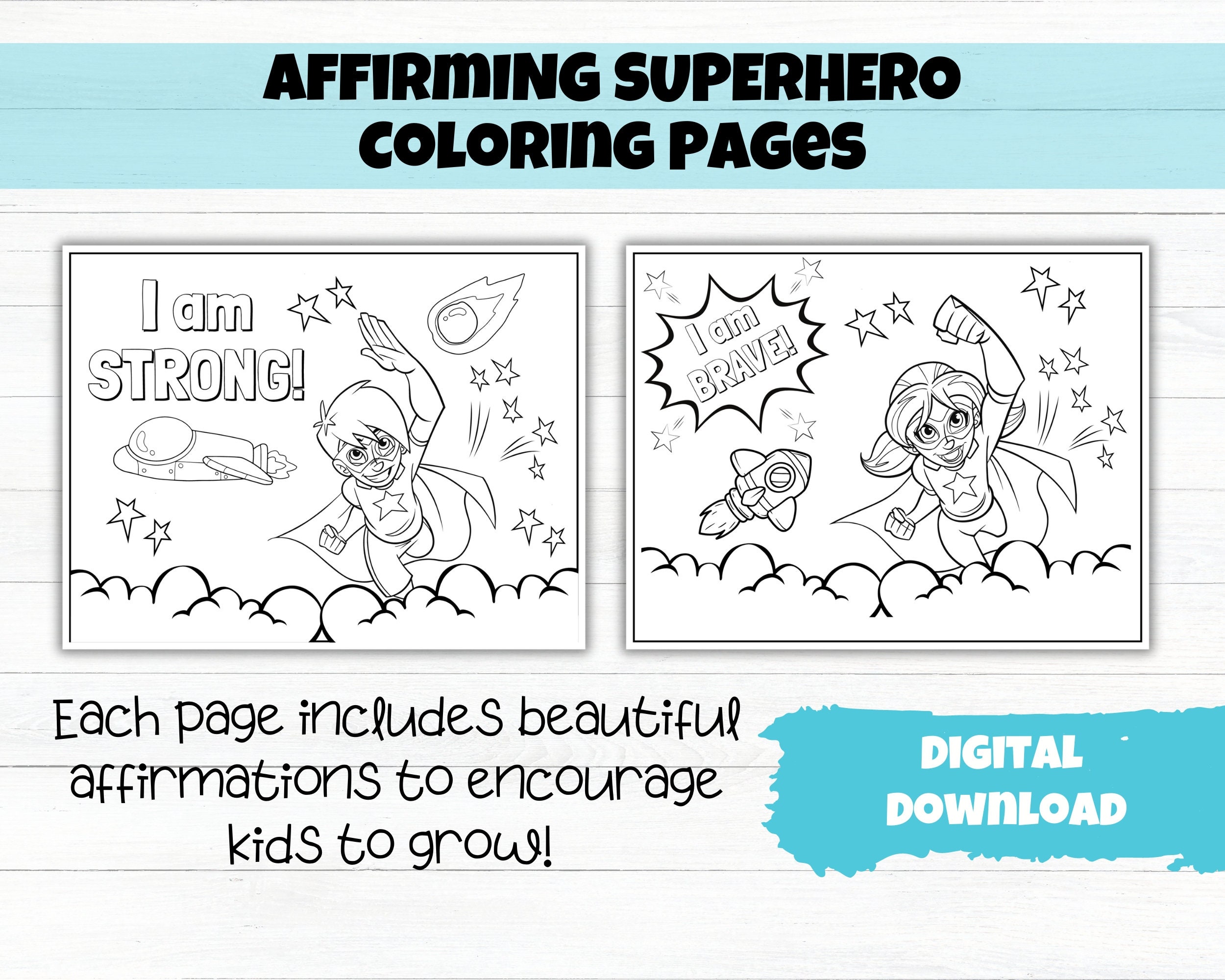 Affirming Superhero Coloring Set for Kids - 10 Pages , Encouraging ...