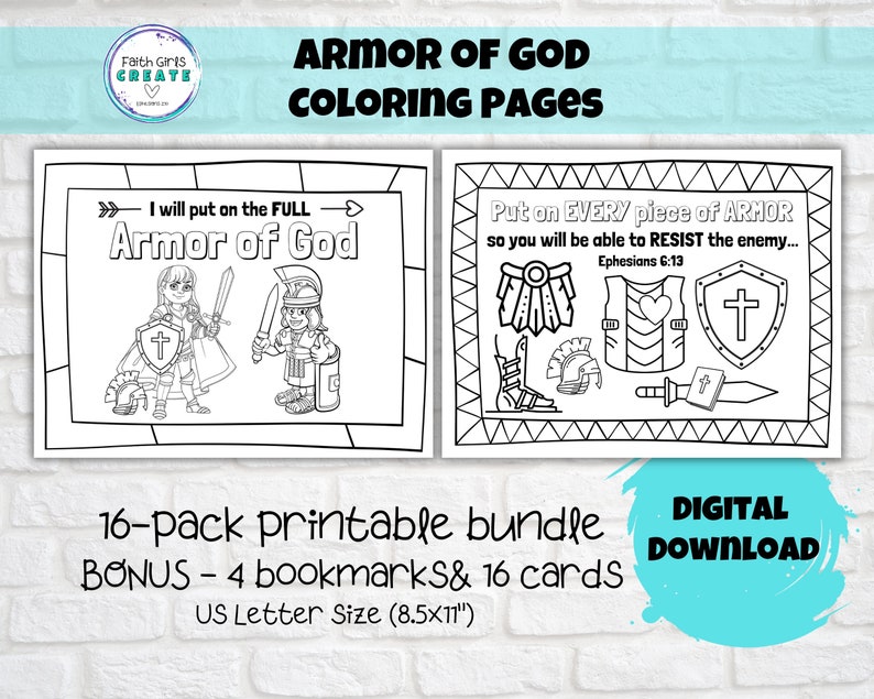 Armor of God Printable Coloring & Activity Pages Cards and - Etsy Canada