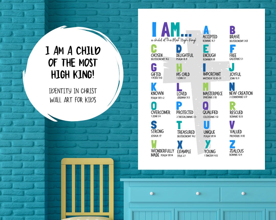ABC Affirmations Identity in Christ Wall Art for Kids, Bible Verse ...