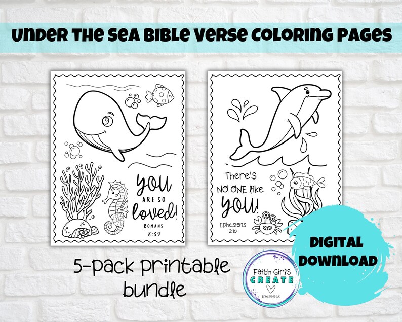 Under the Sea Kids Bible Verse Printable Colouring Pages, Ocean Themed ...