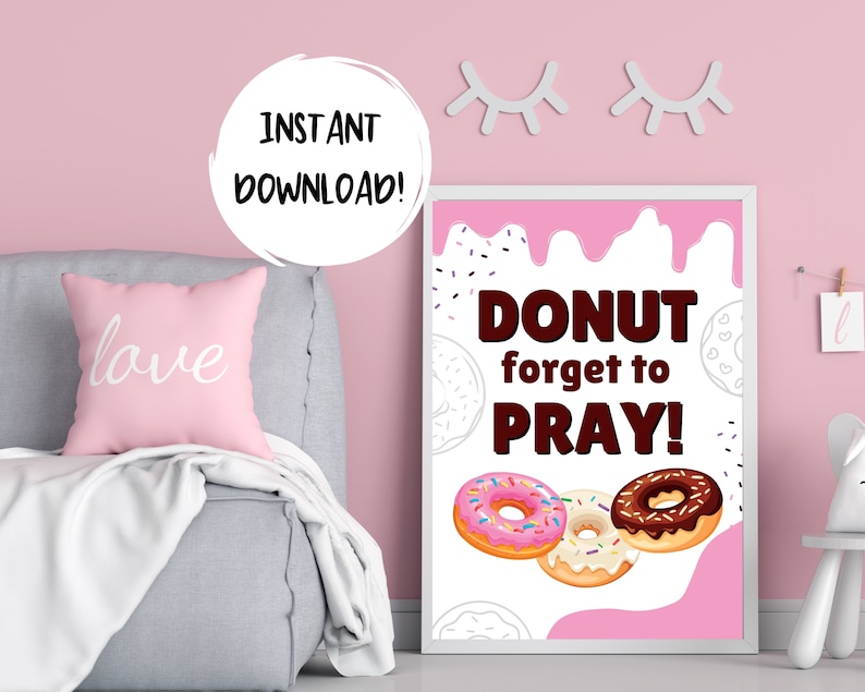 Donut Forget to Pray Printable Bible Wall Art, Affirmation Art, Kids ...
