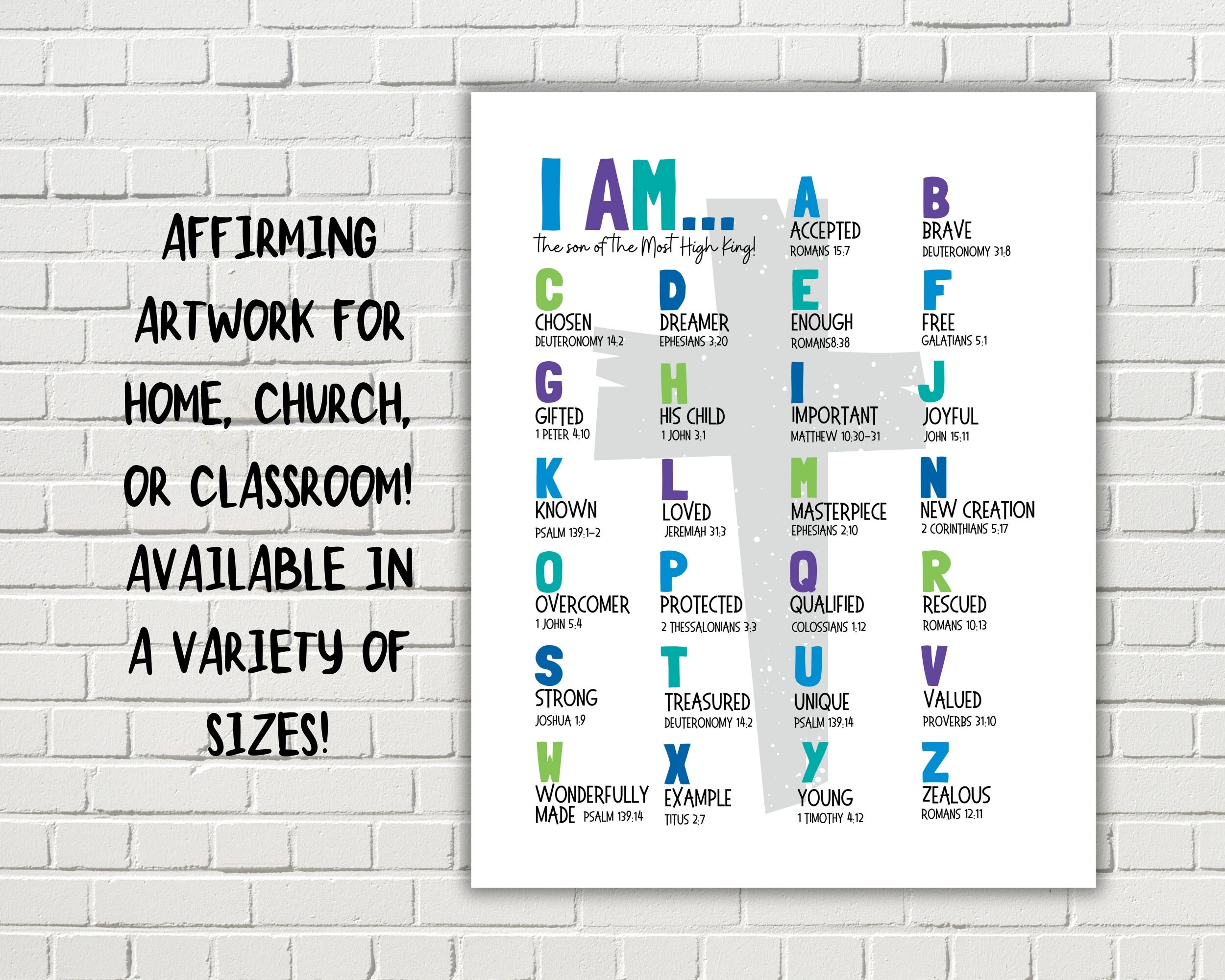 ABC Affirmations Identity in Christ Wall Art for Boys, Bible Verse ...