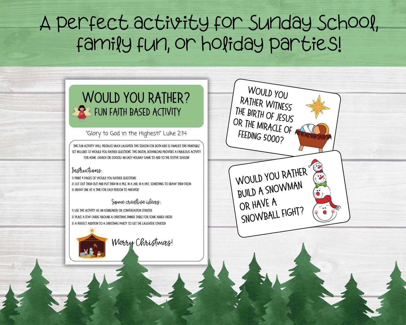 Kids Printable Christmas Would You Rather Game, Faith Based Activity ...