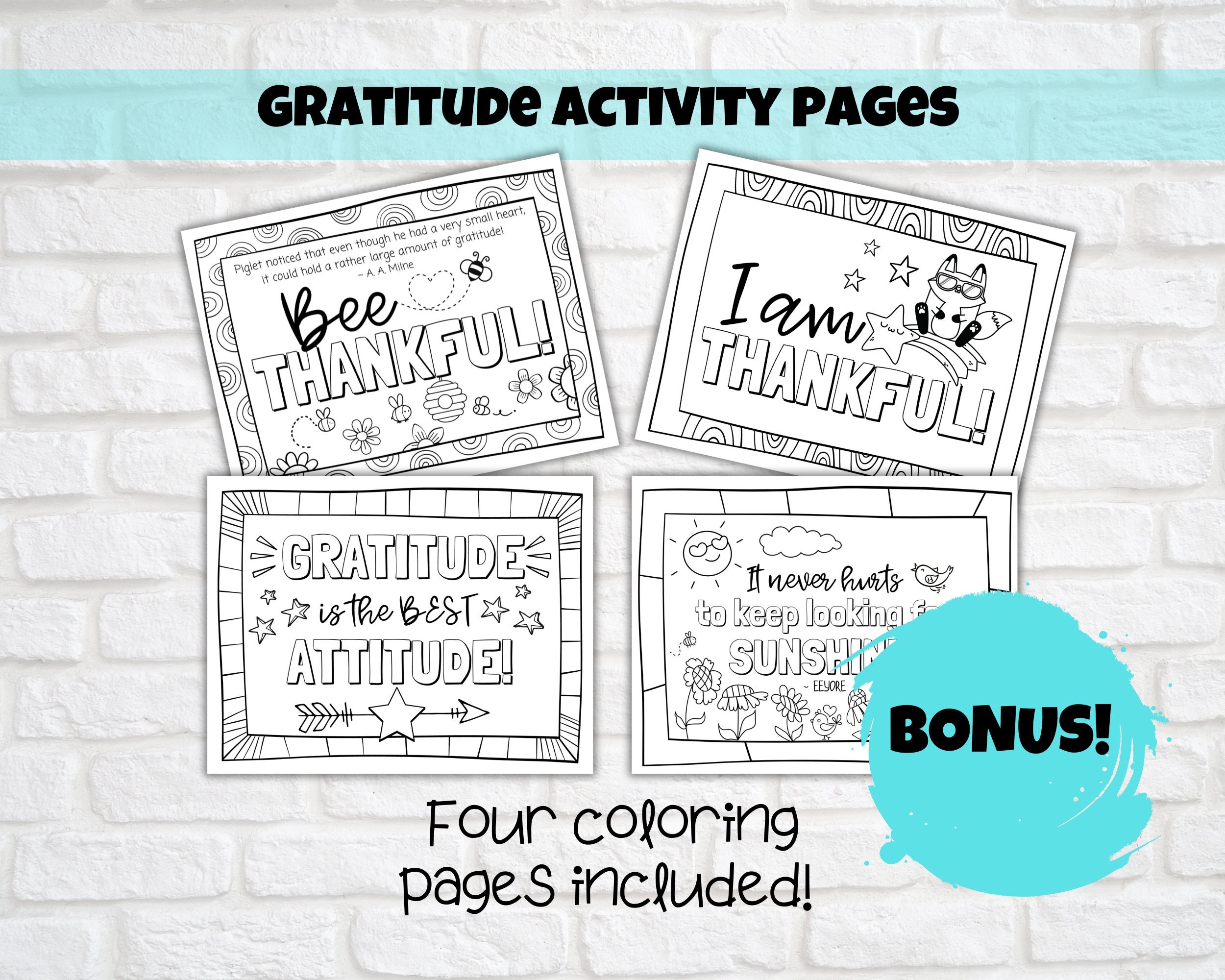 Gratitude Printable Coloring Activity Pages for Kids, Faith Based ...
