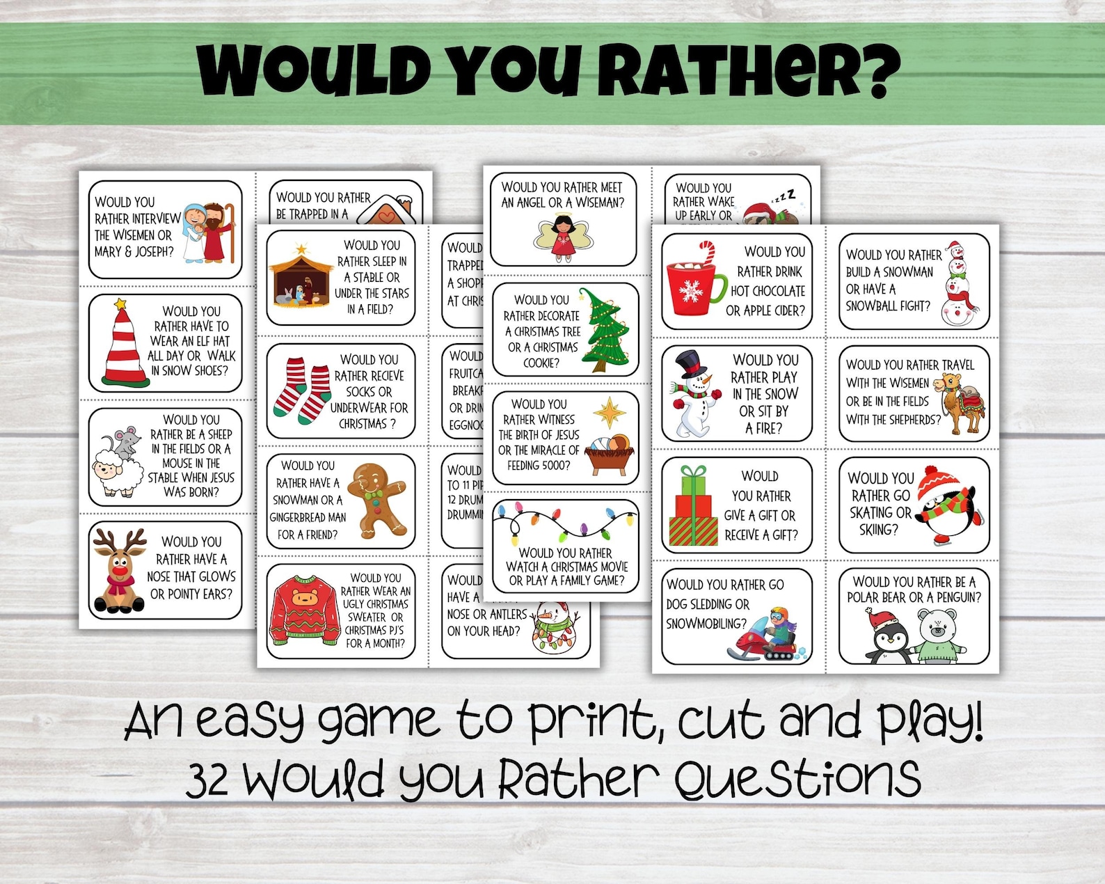 Kids Printable Christmas Would You Rather Game, Faith Based Activity ...