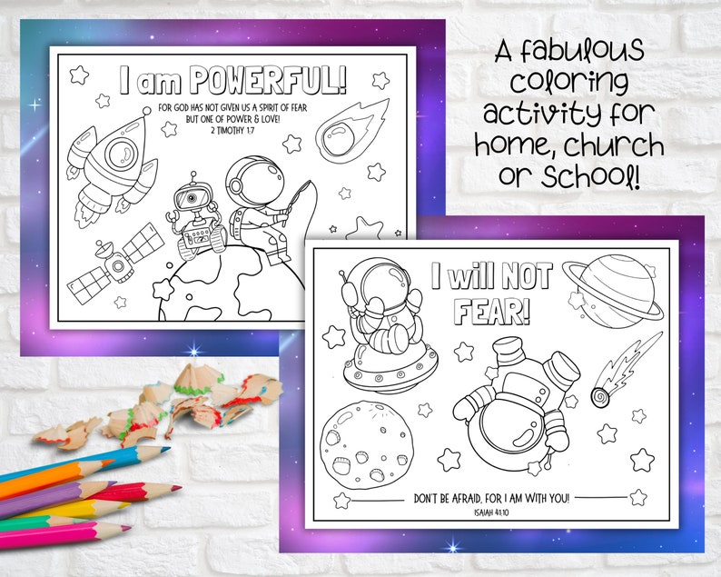 Space Themed Bible Verse Coloring Set of 10, Printable Sunday School ...