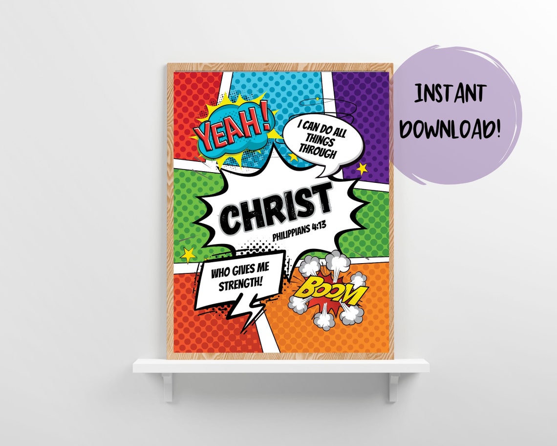 Superhero Bible Verse Wall Art, Printable Scripture Poster, I Can Do ...