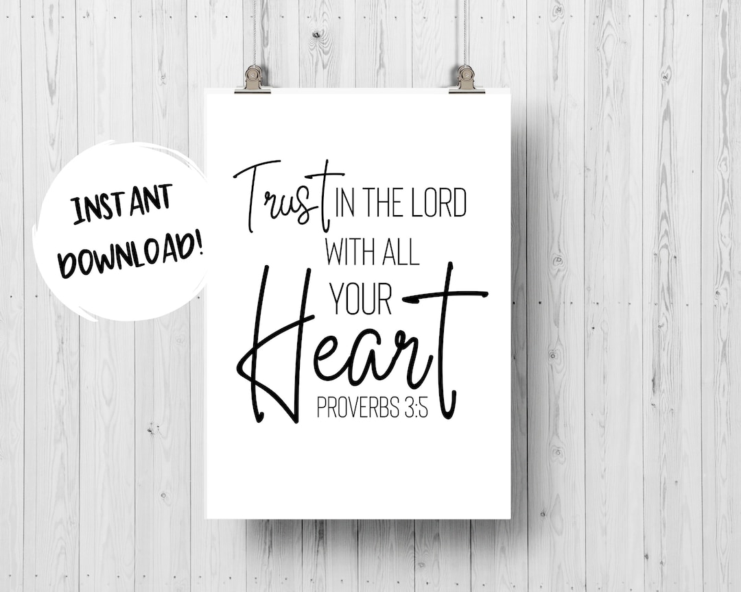 Trust in the Lord Printable Bible Wall Art, Proverbs 3:5, Affirmation ...