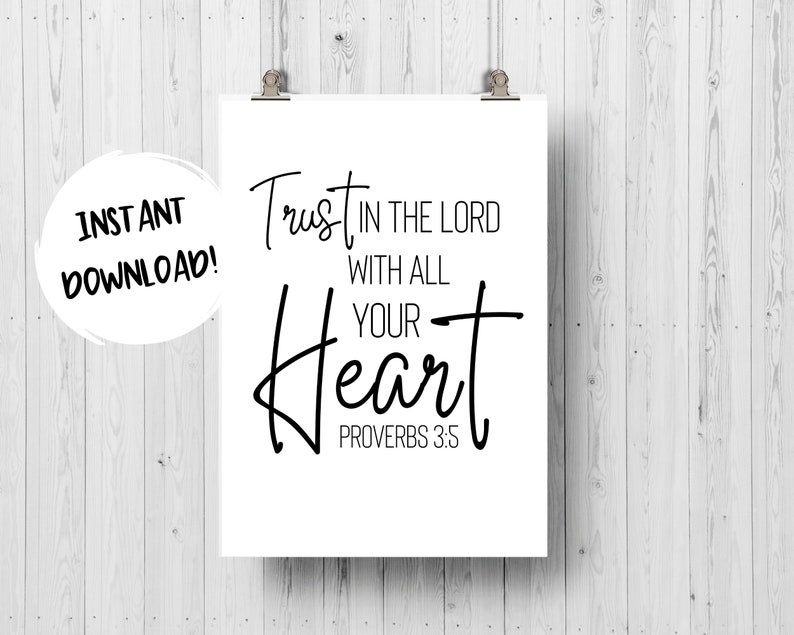 Trust in the Lord Printable Bible Wall Art, Proverbs 3:5, Affirmation ...