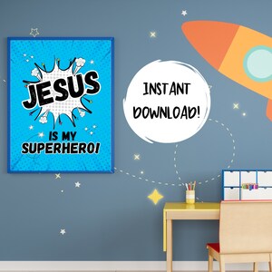 Jesus is My Superhero Bible Verse Wall Art, Printable Scripture Poster ...