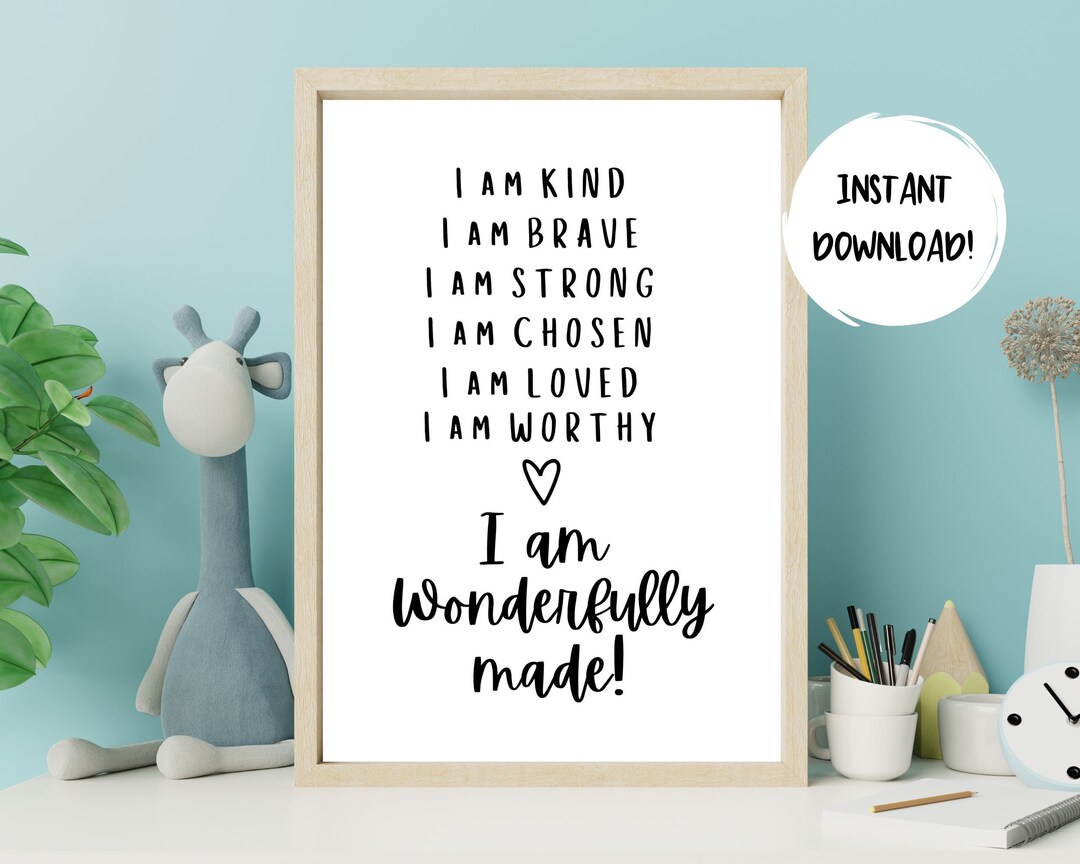 I Am Wonderfully Made, Kids Printable Bible Wall Art, Affirmation Art ...