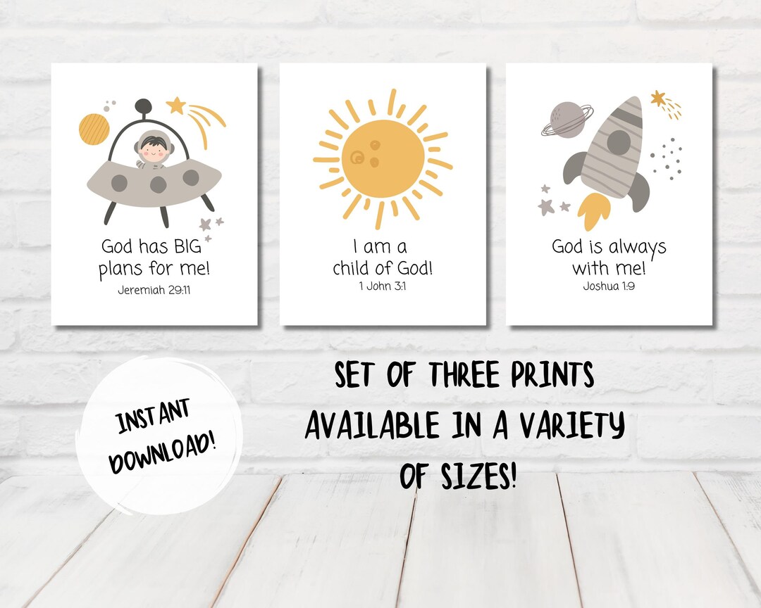 Bible Verse Space Set of Three Kids Printable Wall Art, Boys Room ...