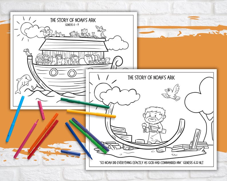 Noah's Ark Story Strips and Coloring Pages, Sunday School Activity ...