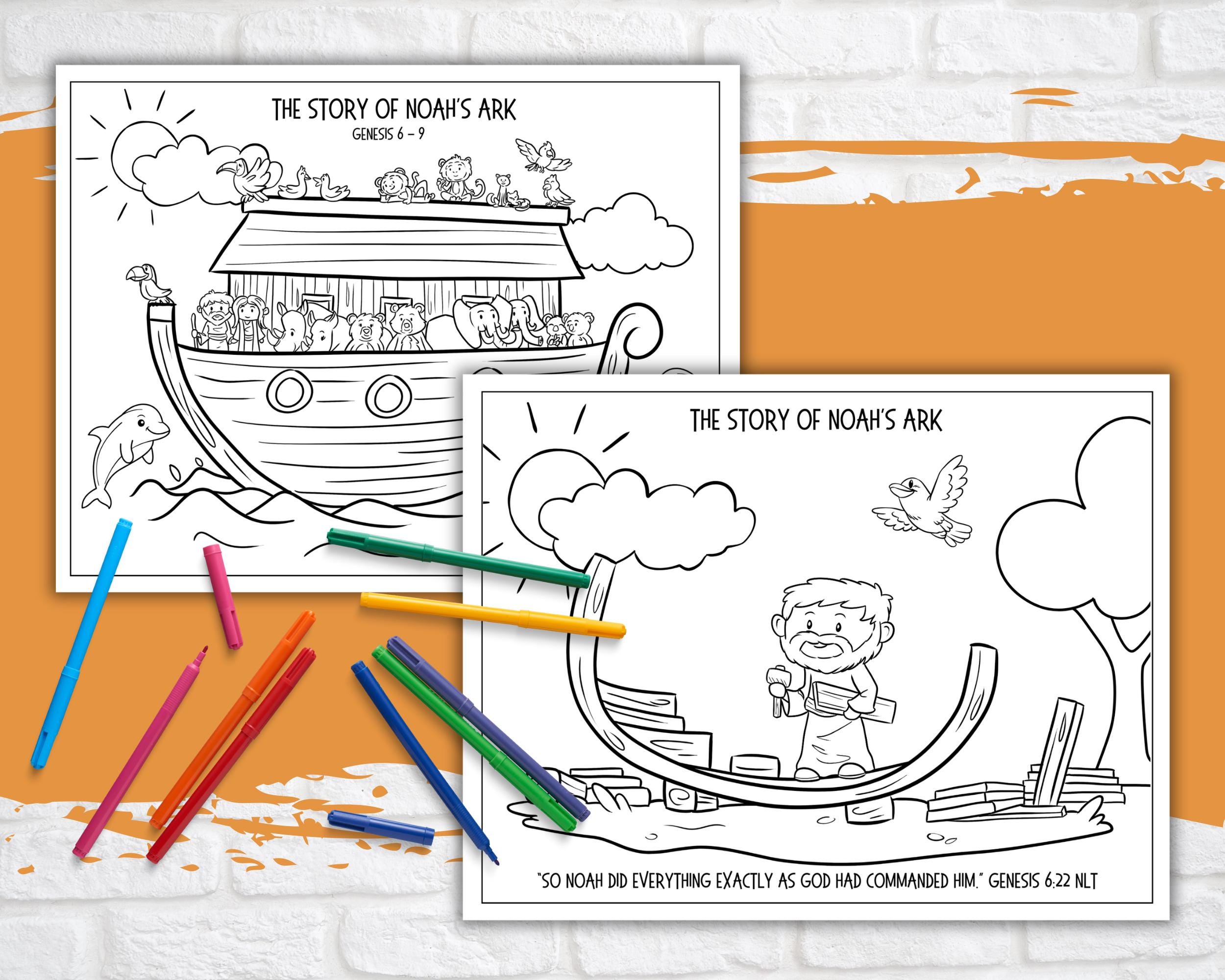 Noah's Ark Story Strips and Coloring Pages, Sunday School Activity ...
