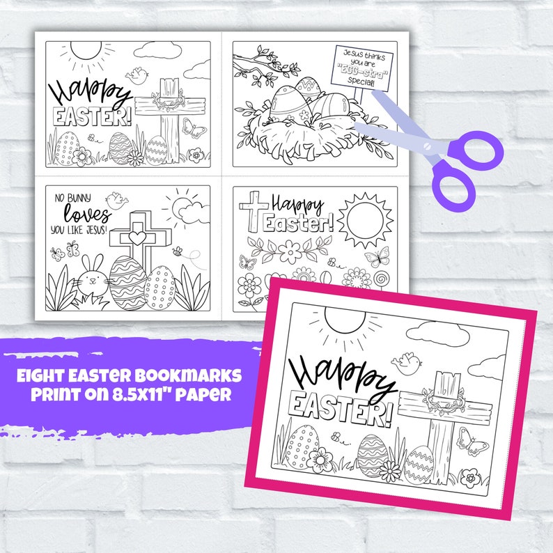 Kids Easter Themed Bible Verse Colouring Card Set of 8, Printable ...