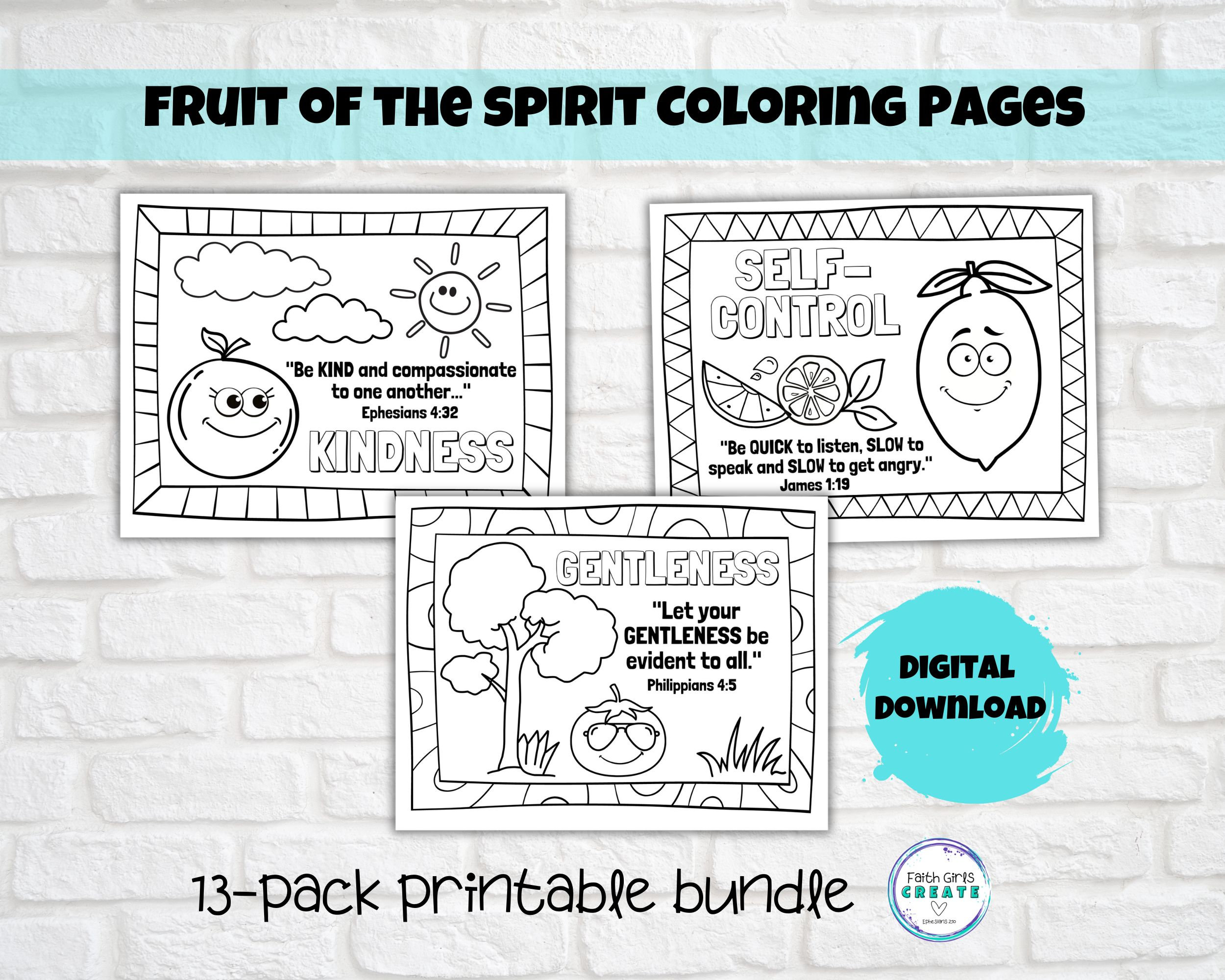 Fruit of the Spirit Printable Coloring & Activity Pages Cards - Etsy ...