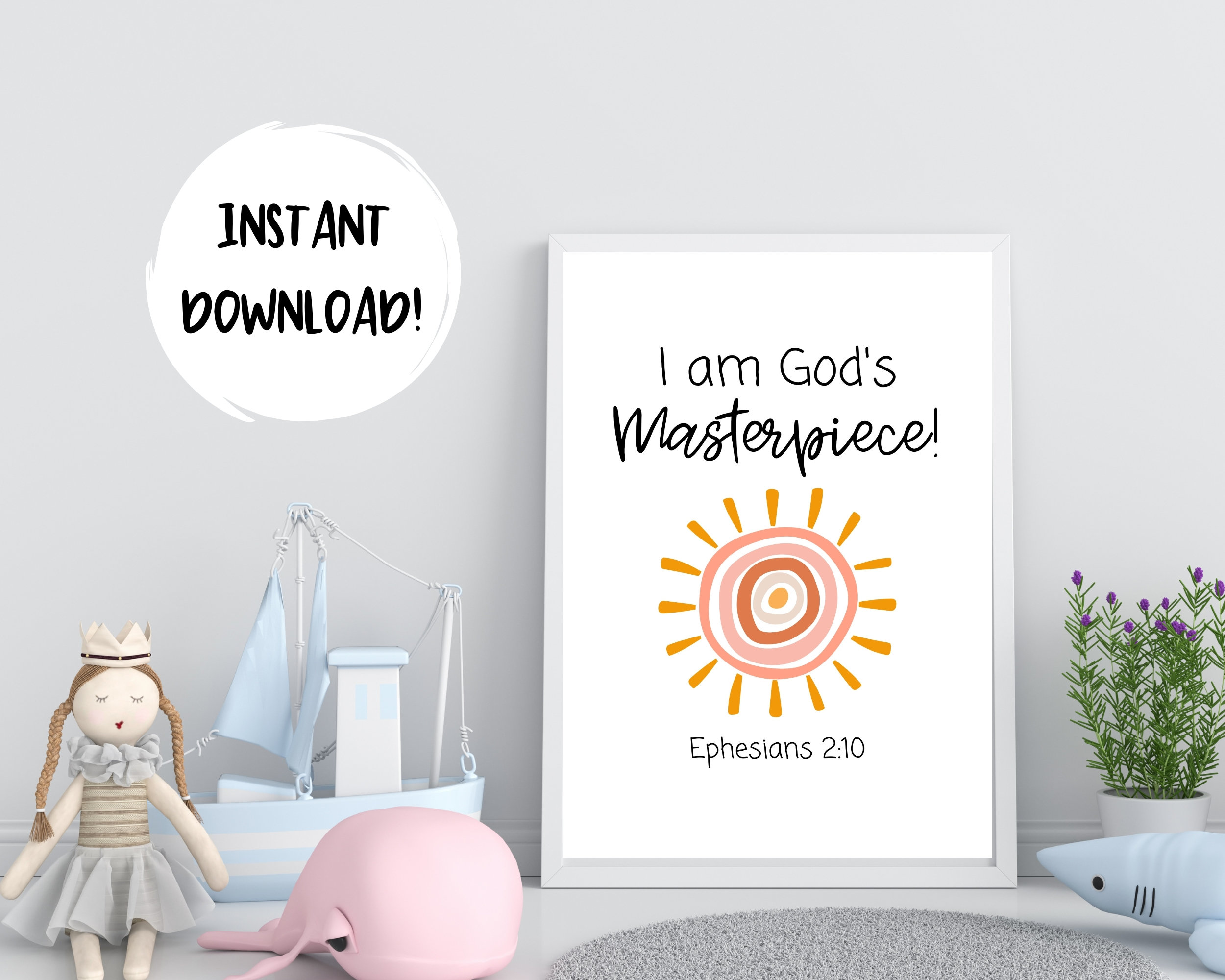 I Am God's Masterpiece Ephesians 2:10 Kids Printable Bible Wall Art ...