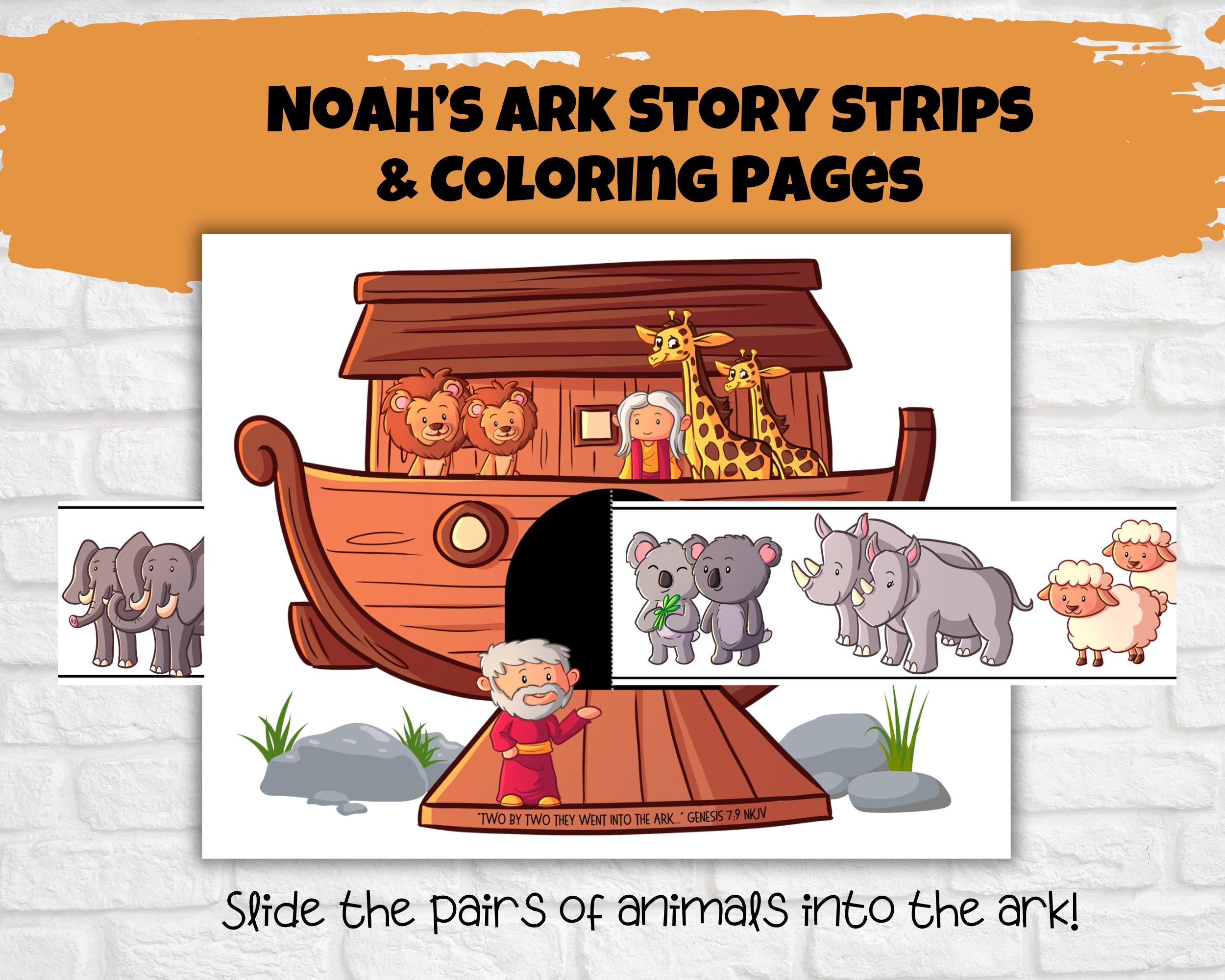 Noah's Ark Story Strips and Coloring Pages, Sunday School Activity ...