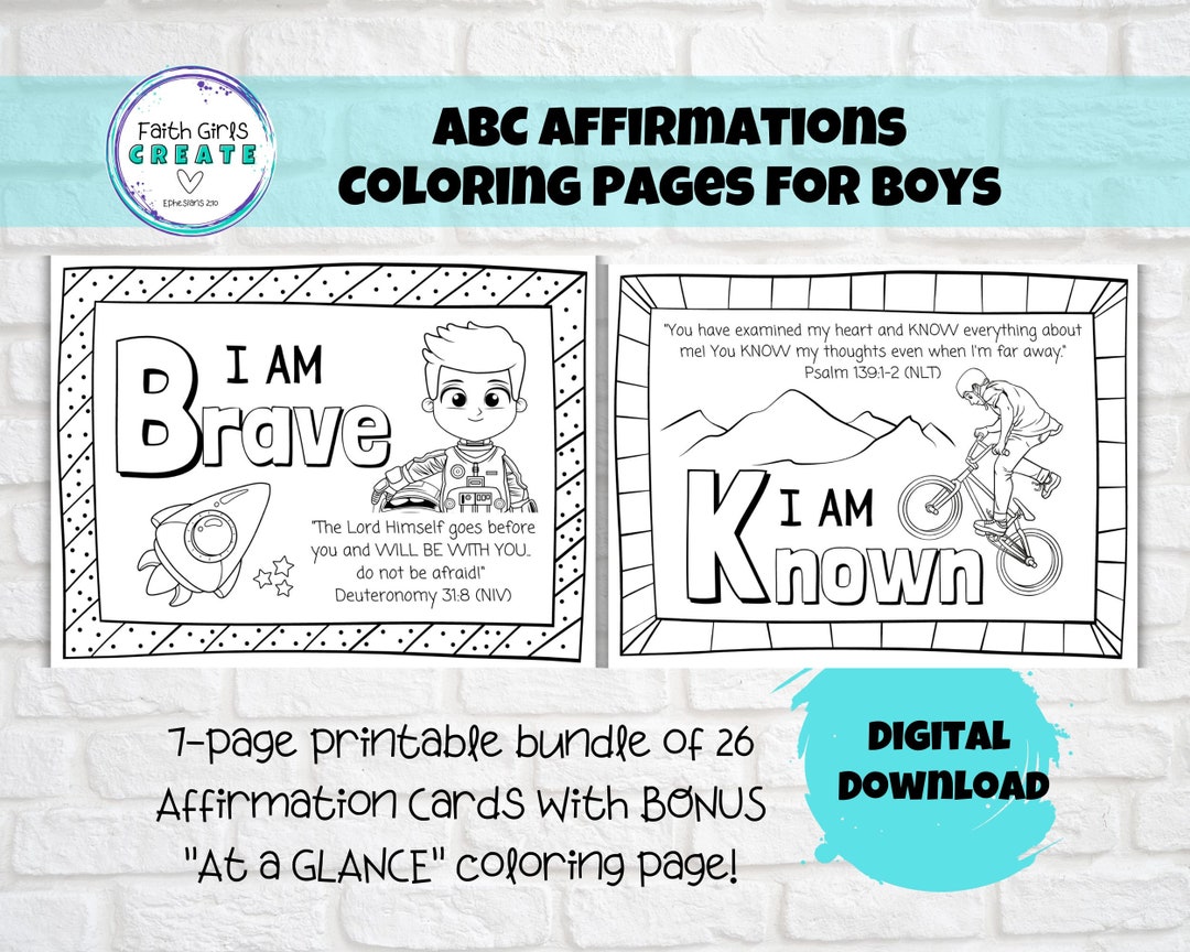 ABC Affirmations Bible Verse Identity in Christ Coloring Pages for BOYS ...