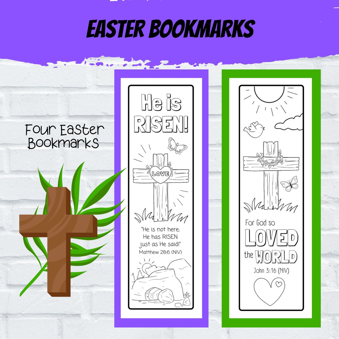 Easter Bible Themed Coloring Bookmarks for Kids, Palm Sunday Craft ...