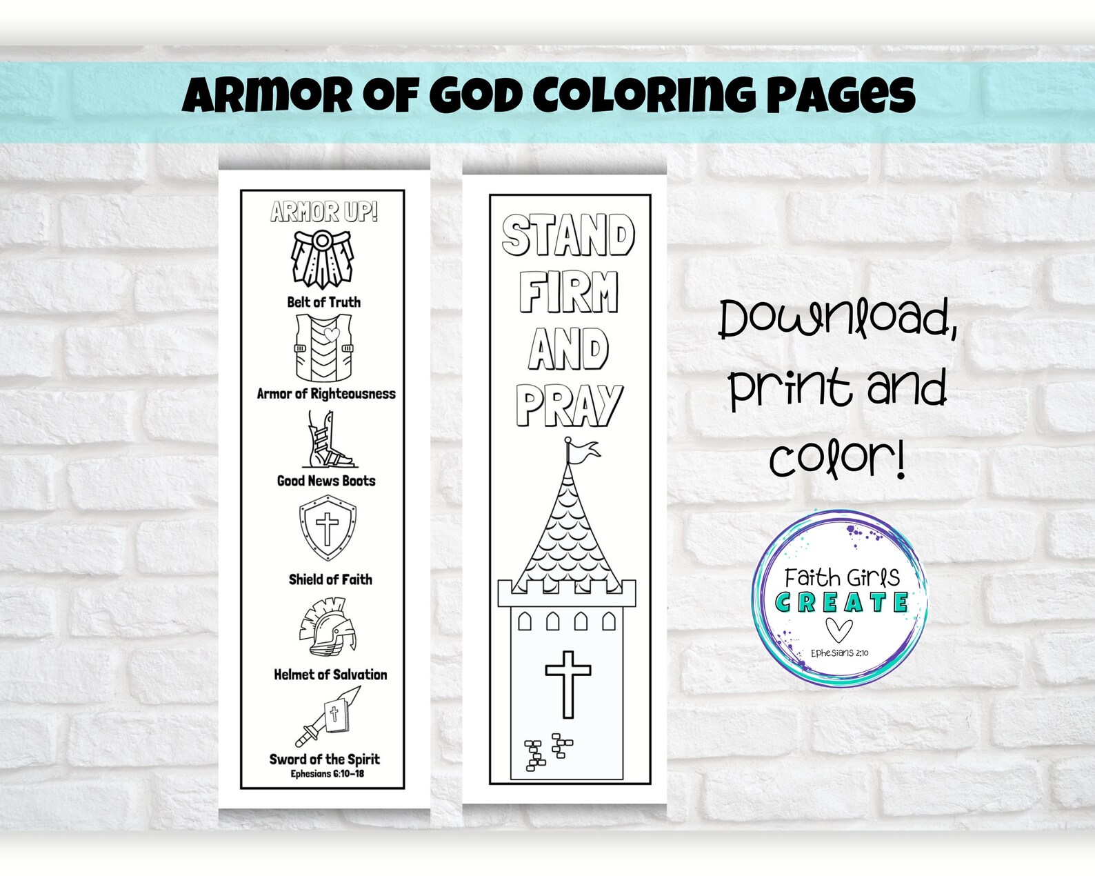 Armor of God Printable Coloring Bookmarks Ephesians 6 Sunday - Etsy