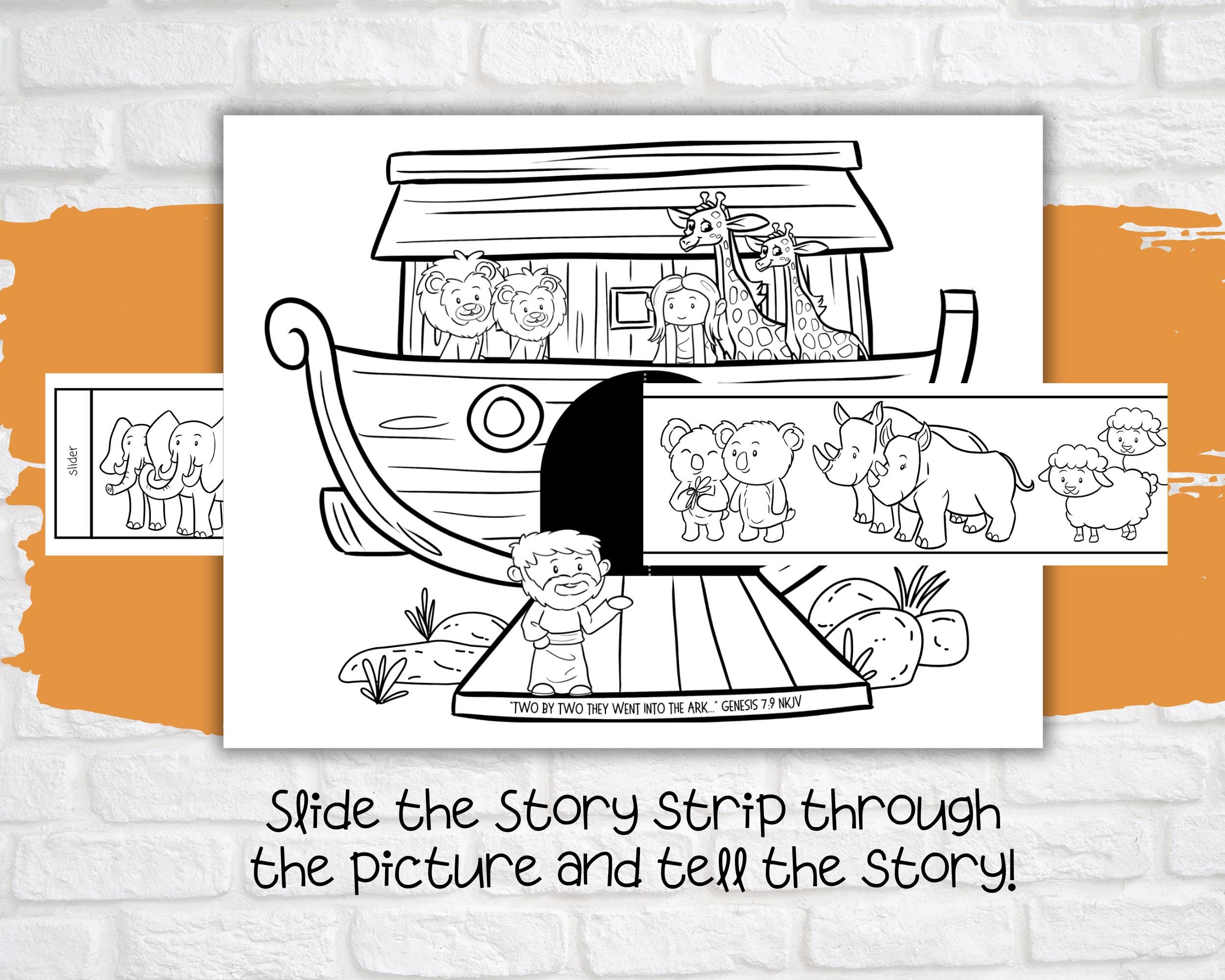 Noah's Ark Story Strips and Coloring Pages, Sunday School Activity ...