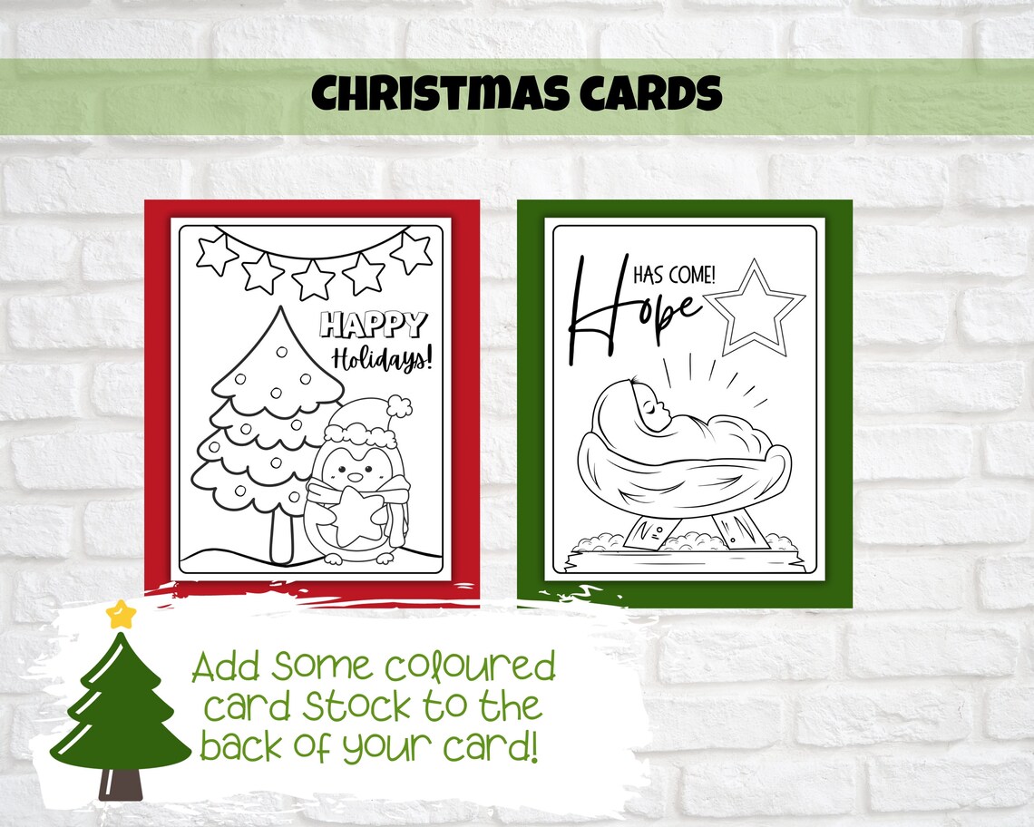 Kids Printable Christmas Cards to Colour, Set of 8, Sunday School ...