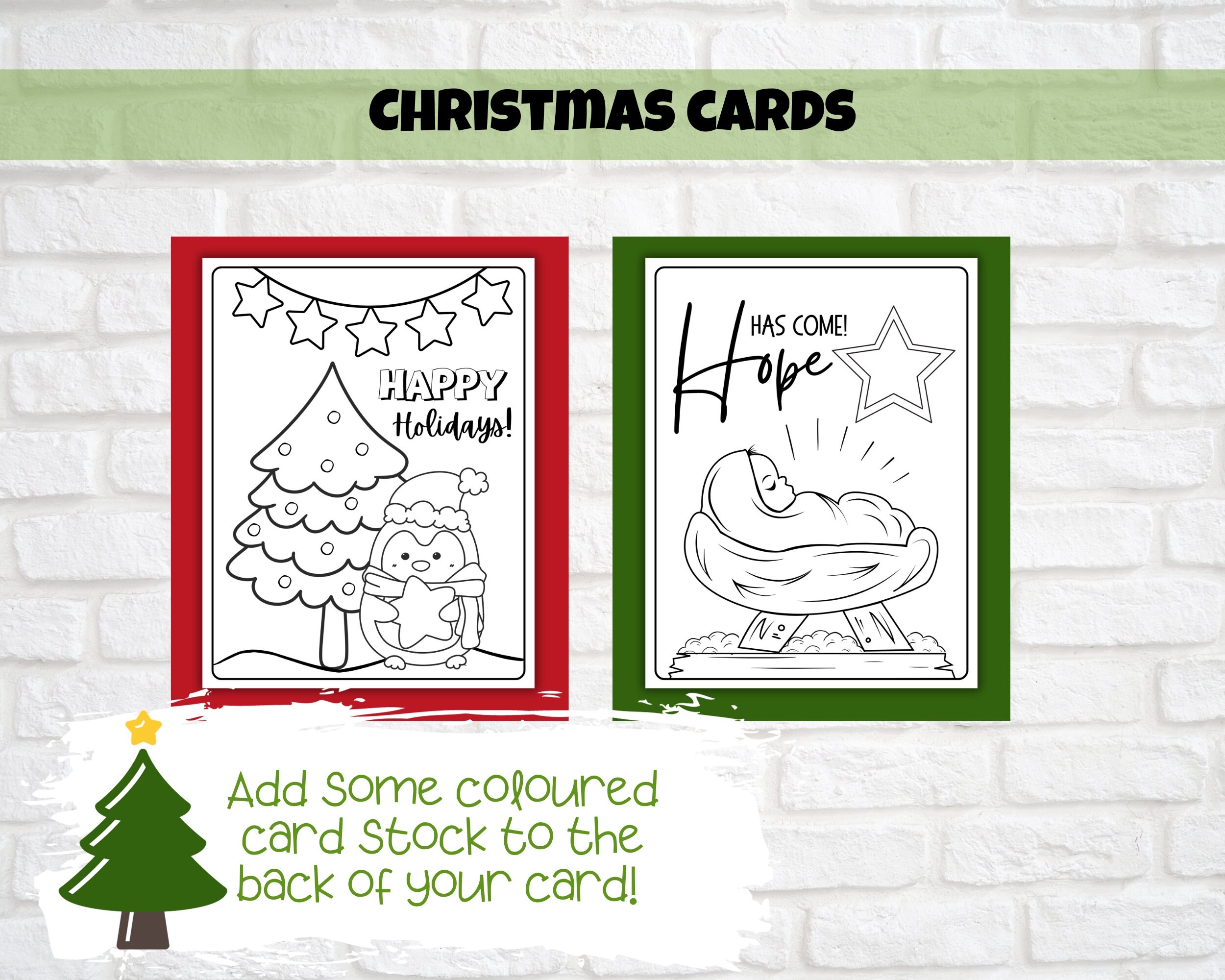 Kids Printable Christmas Cards to Colour, Set of 8, Sunday School ...