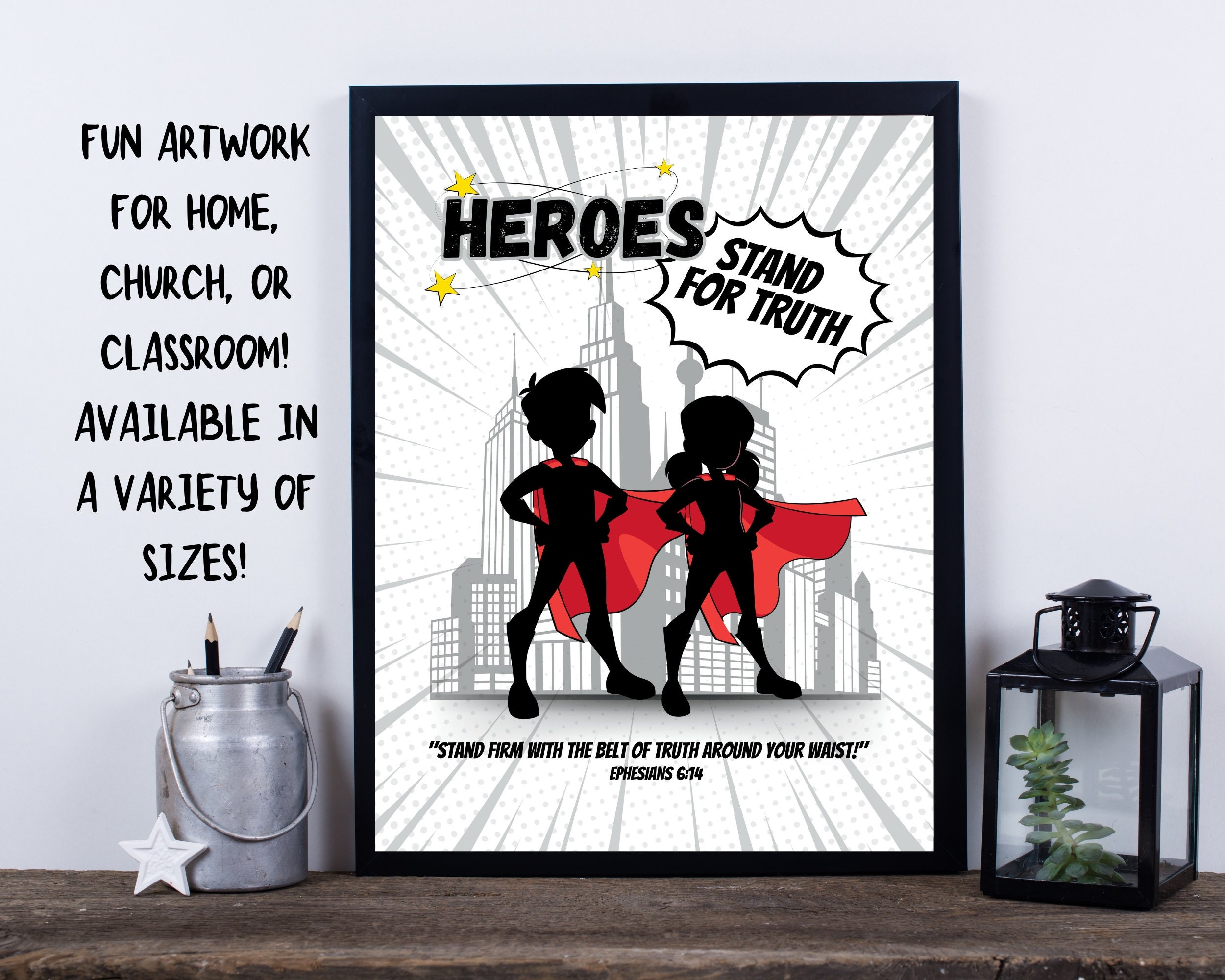 Heroes Bible Verse Wall Art, Superhero Printable Scripture Poster ...