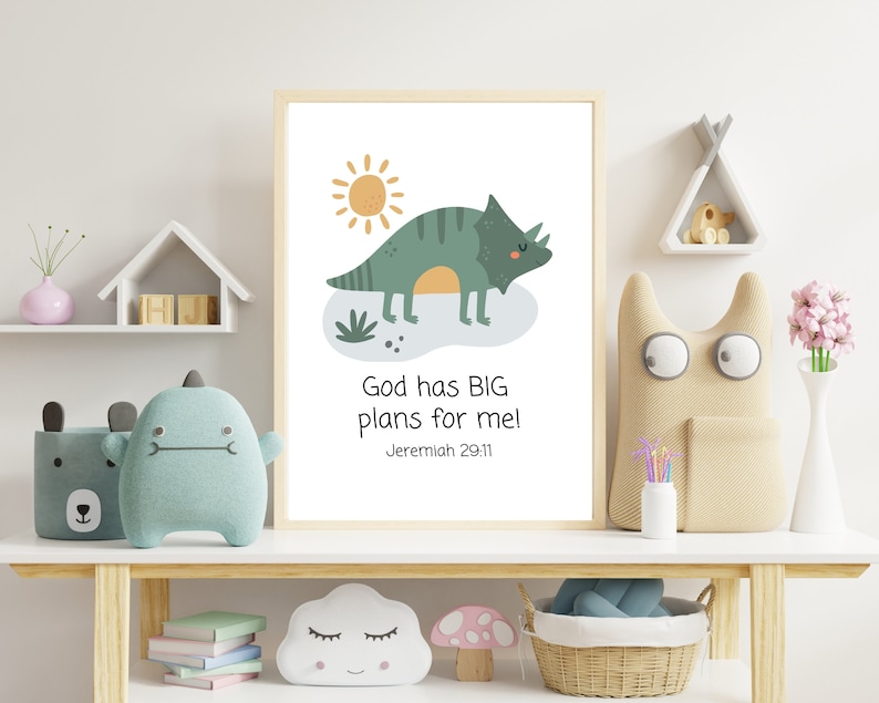Set of Three Dinosaur Kids Printable Bible Verse Wall Art, Kids Room ...