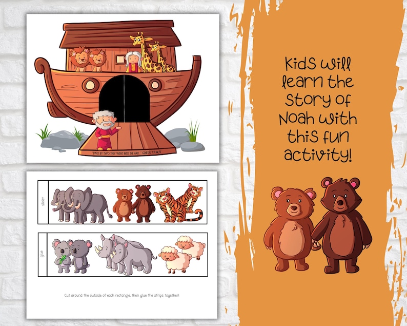 Noah's Ark Story Strips and Coloring Pages, Sunday School Activity ...