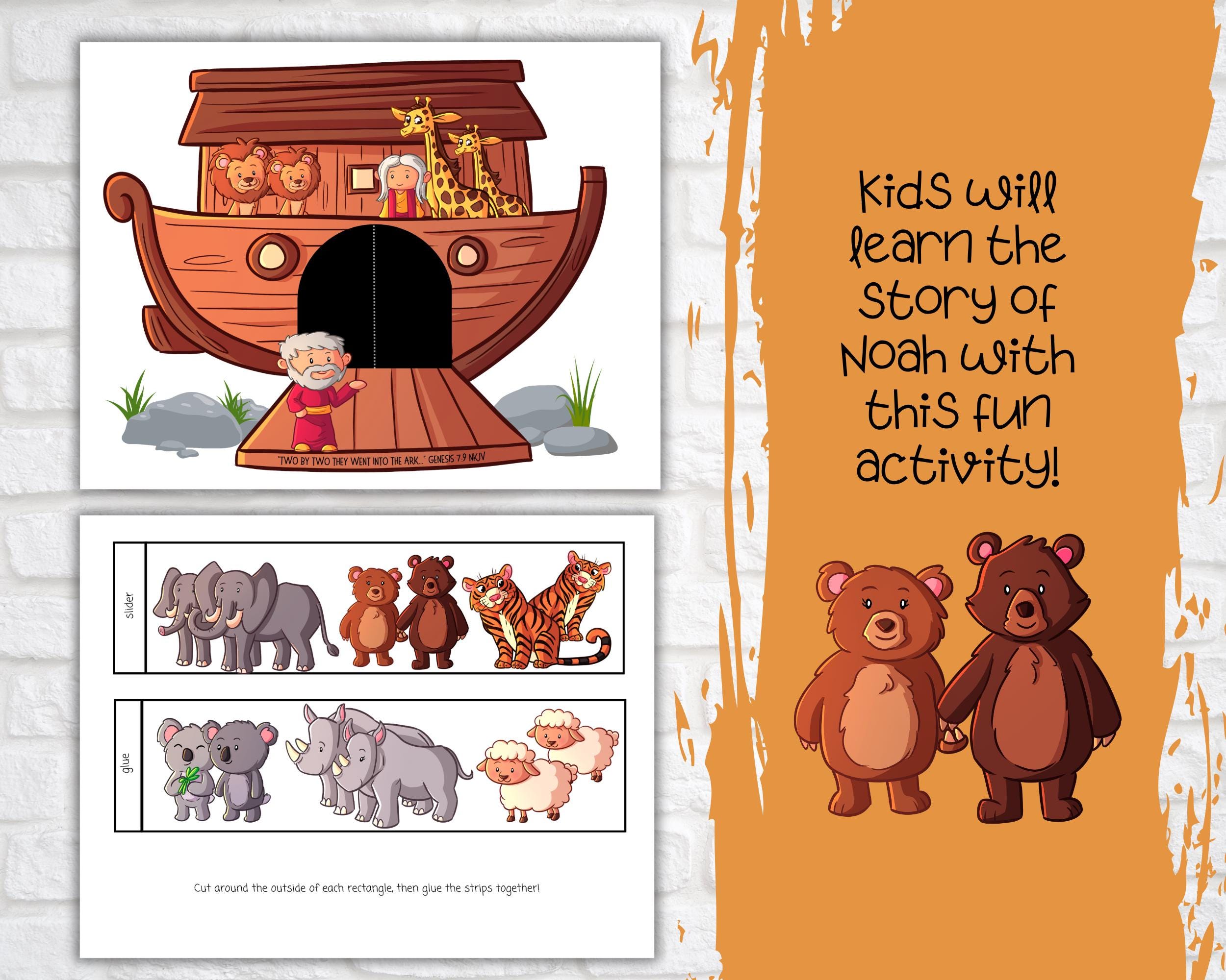 Noah's Ark Story Strips and Coloring Pages, Sunday School Activity ...
