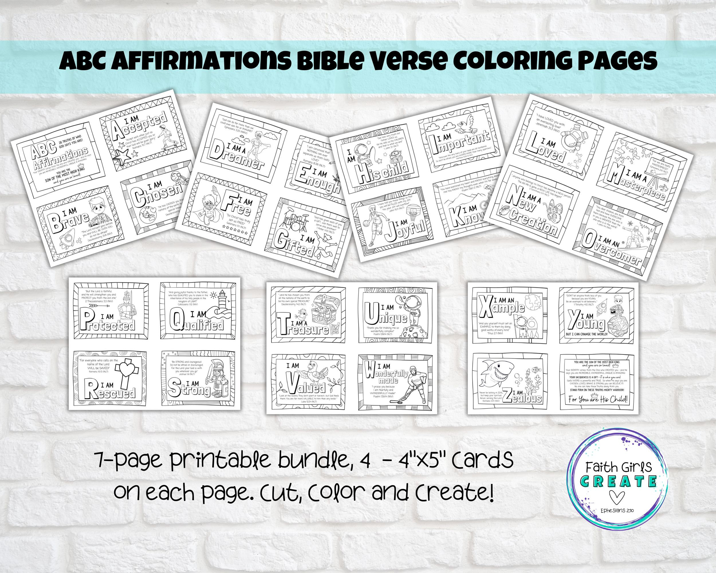ABC Affirmations Bible Verse Identity in Christ Coloring Pages for BOYS ...