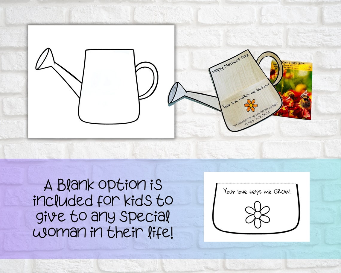 Mother's Day Bible Verse Watering Can Craft, Printable Mother's Day ...