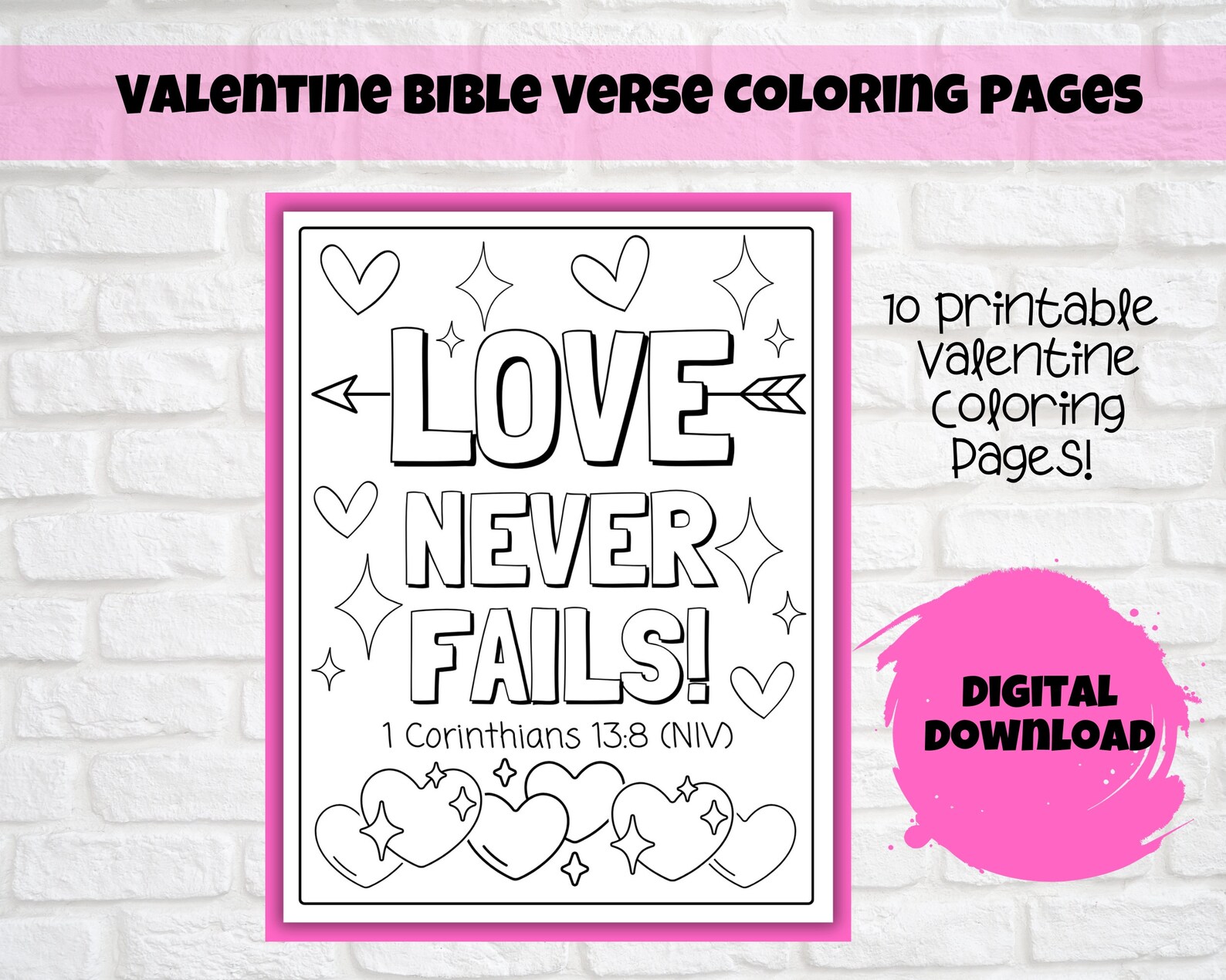 Kids Printable Bible Verse Valentine/love Themed Coloring Pages, Sunday ...