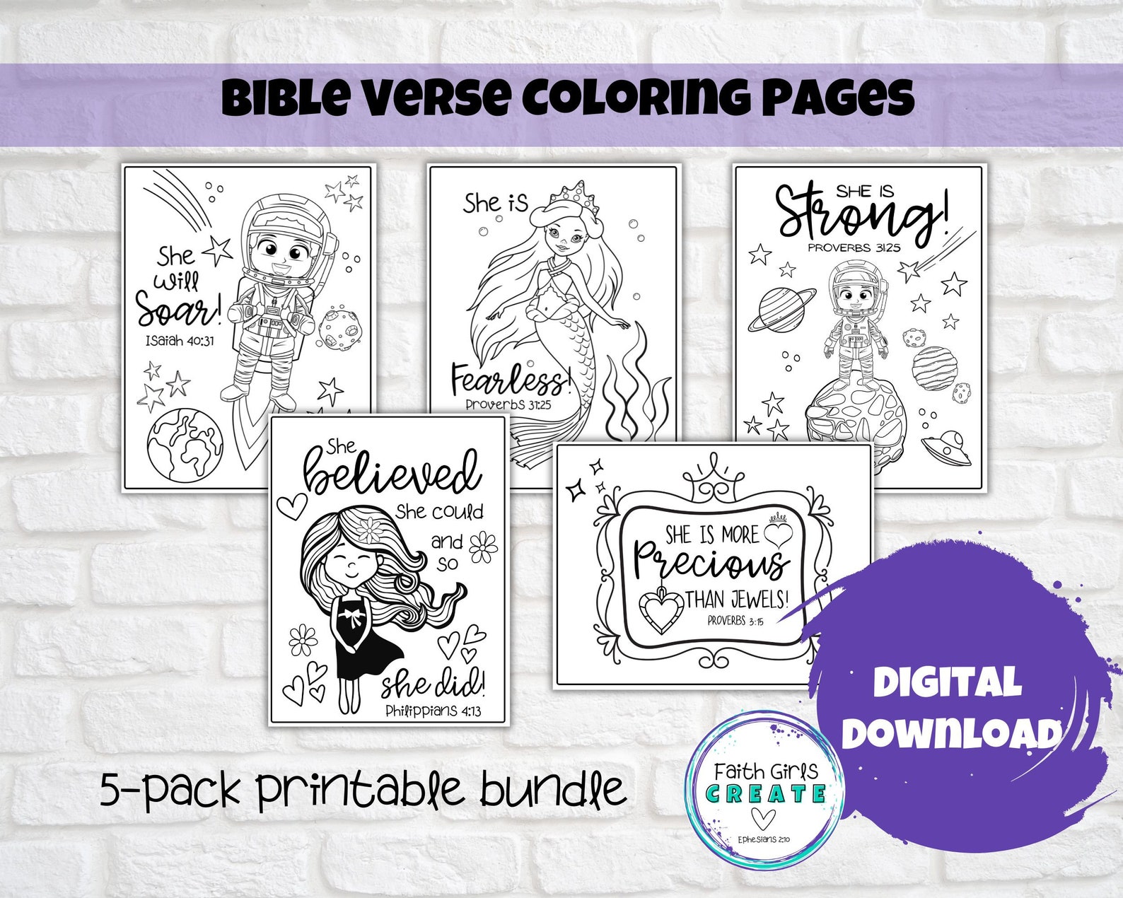 She Is...bible Verse Colouring Pages, Affirmation, Girls Colouring ...