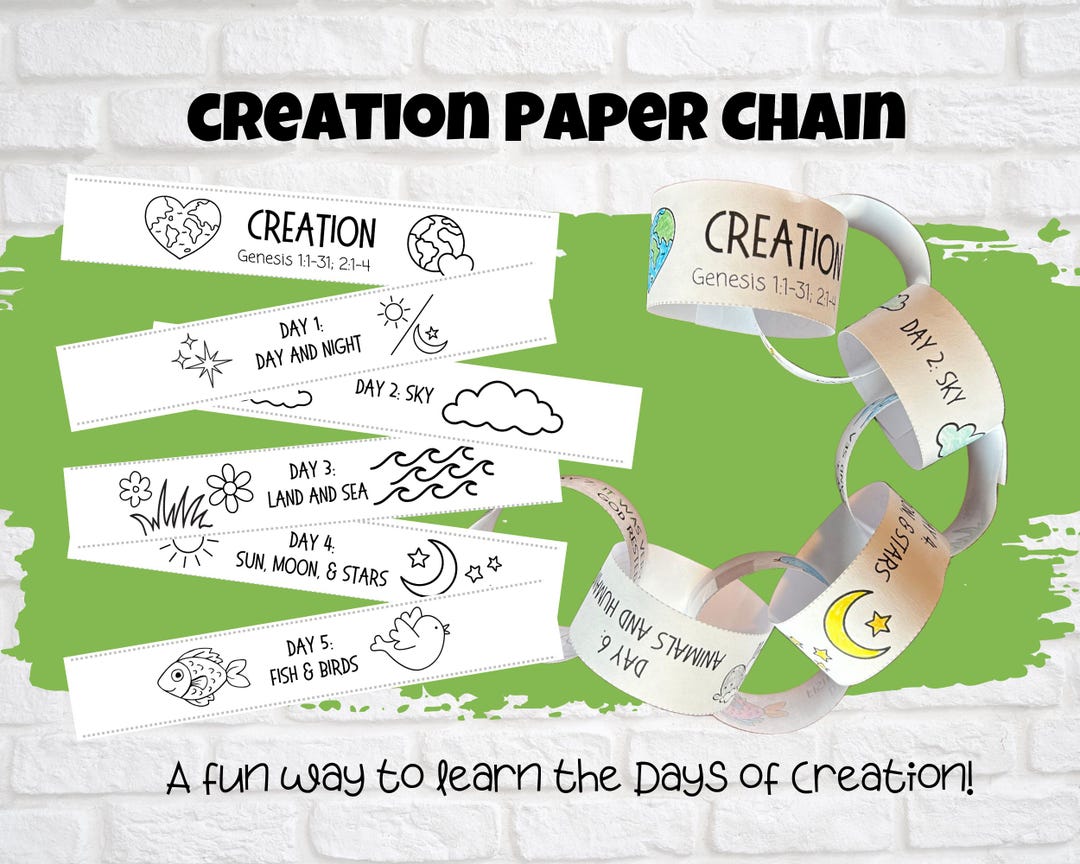 Kids Printable Days of Creation Paper Chain Craft, Sunday School ...