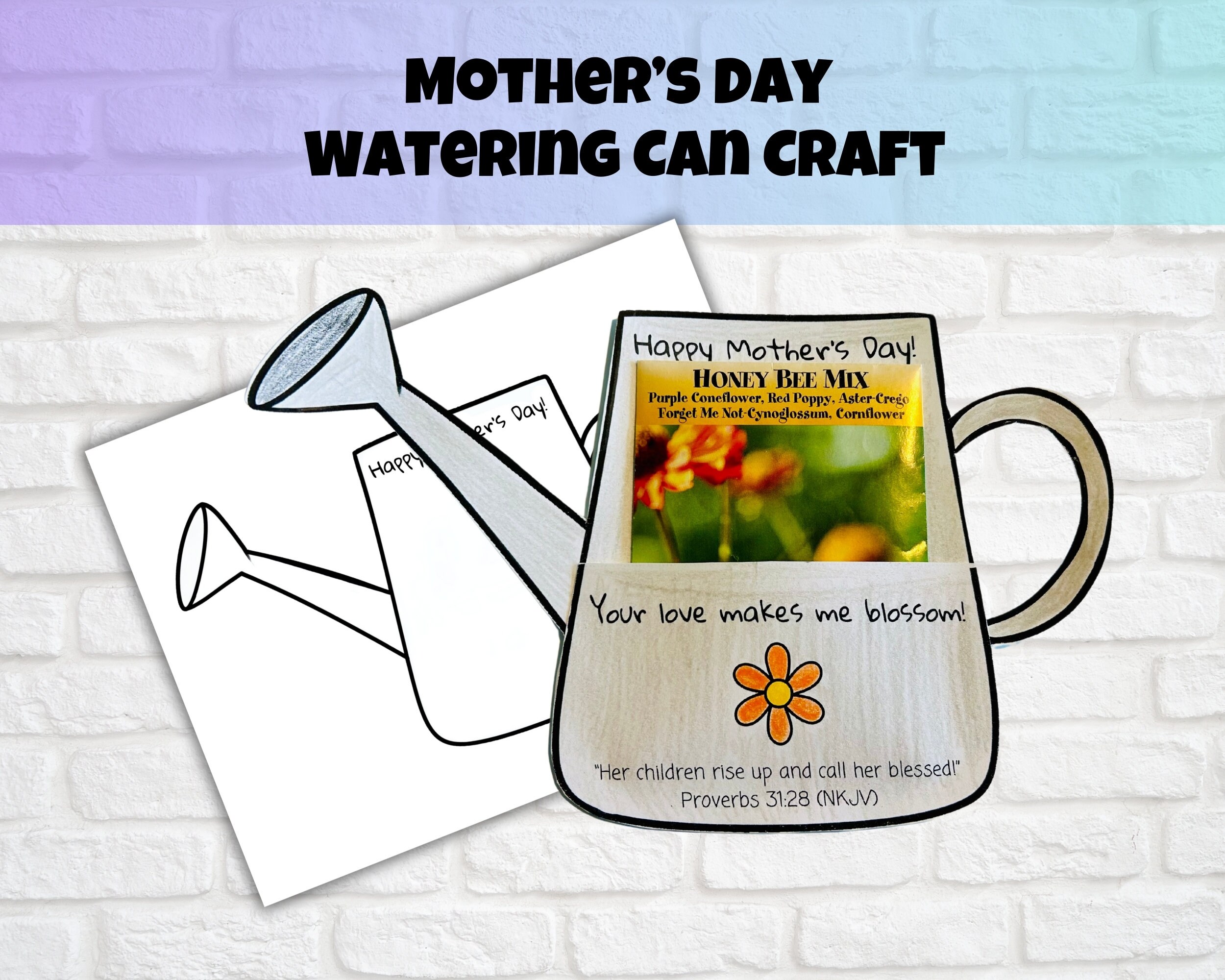 Mother's Day Bible Verse Watering Can Craft, Printable Mother's Day ...